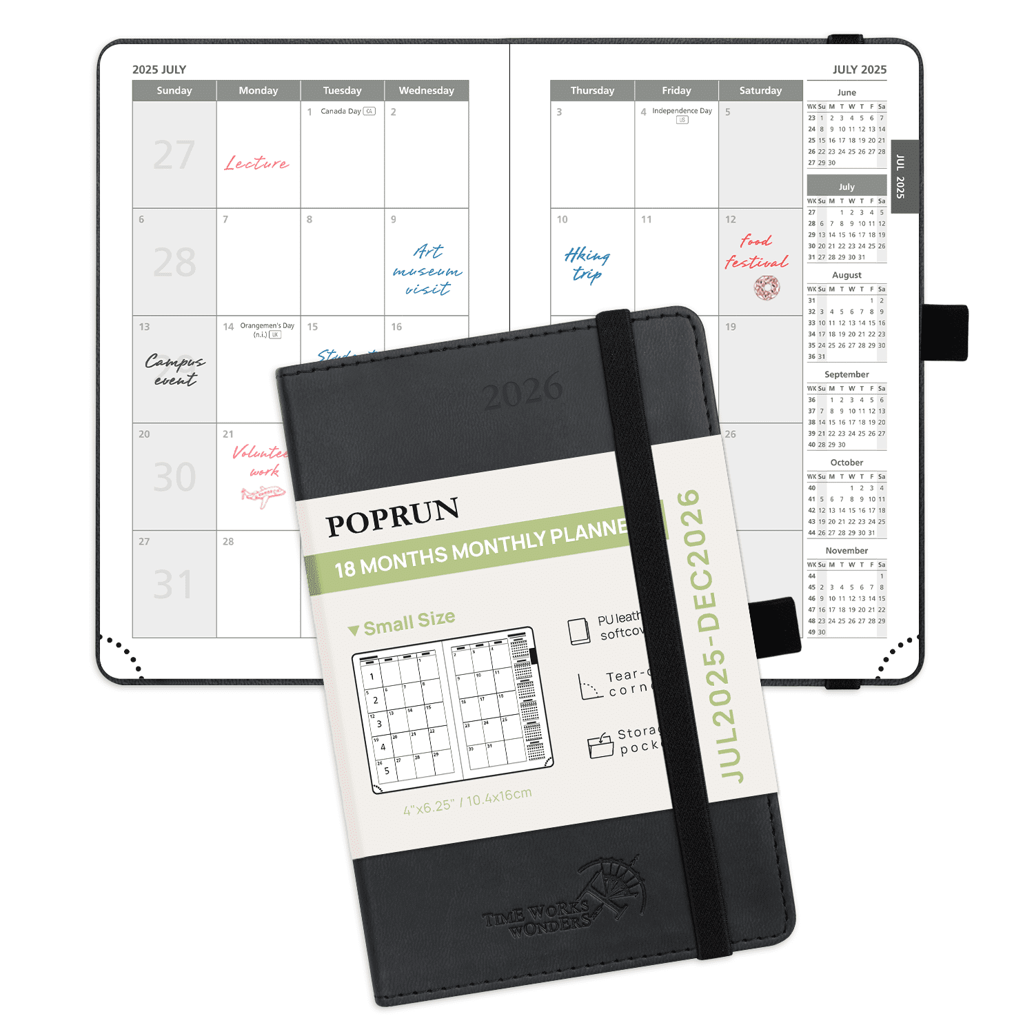 POPRUN Monthly Planner 2025-2026, Pocket Size-4"x 6.25", 18-Month ...