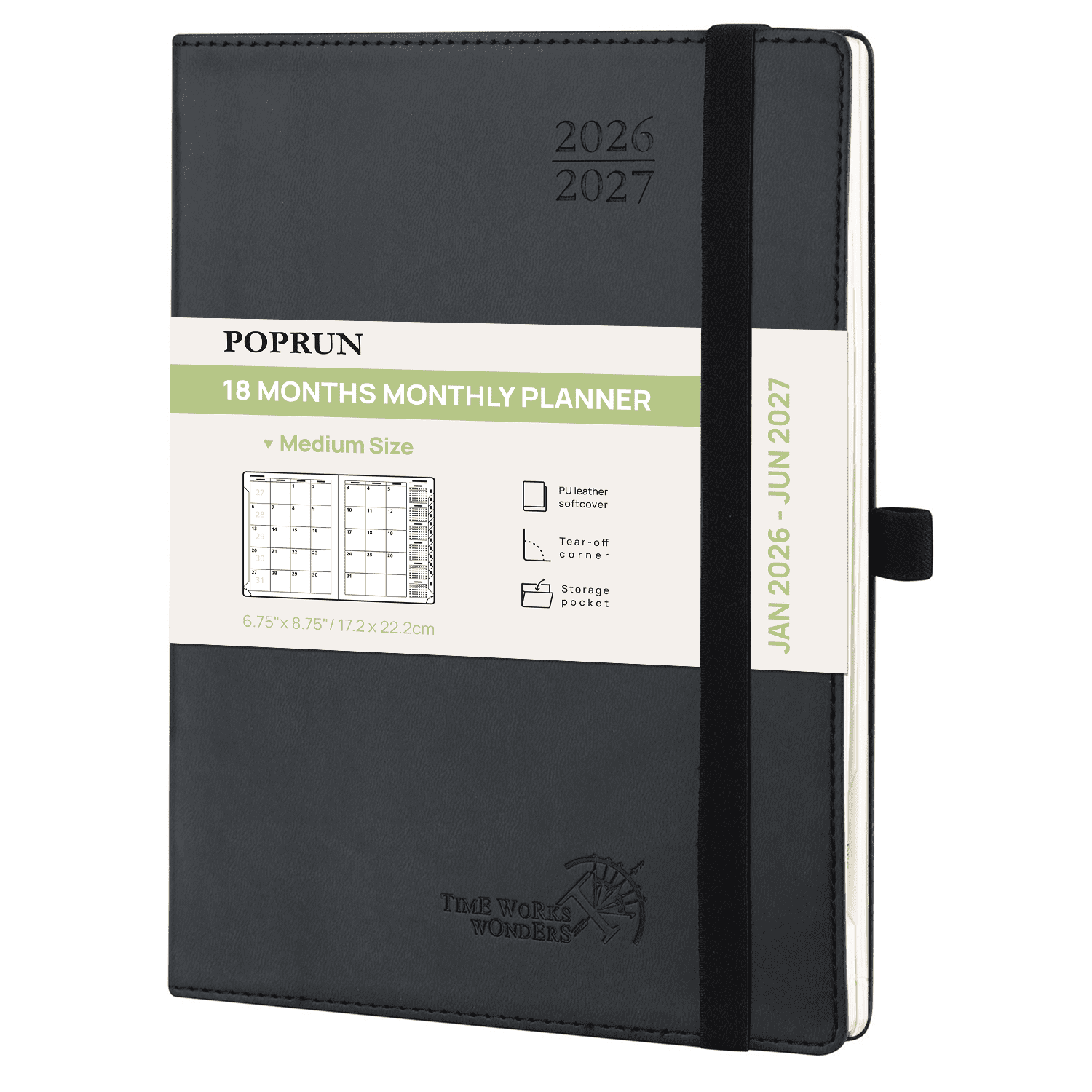 POPRUN Monthly Planner 2026-2027, Jan.2026 - Jun.2027, Medium - 6.5" x ...