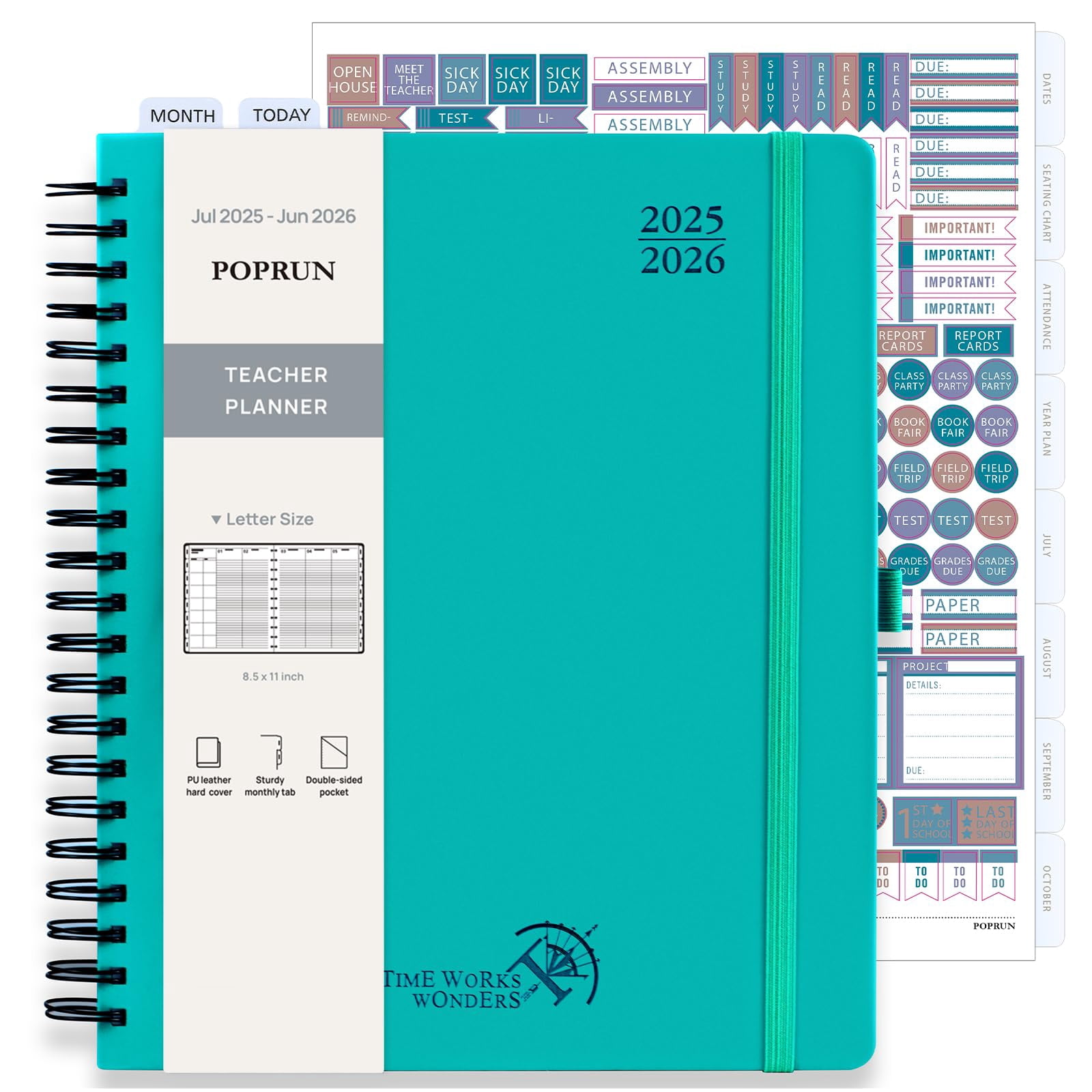 POPRUN Teacher Planner 2025-2026, (Letter Size - 8.5'' x 11'') Academic ...