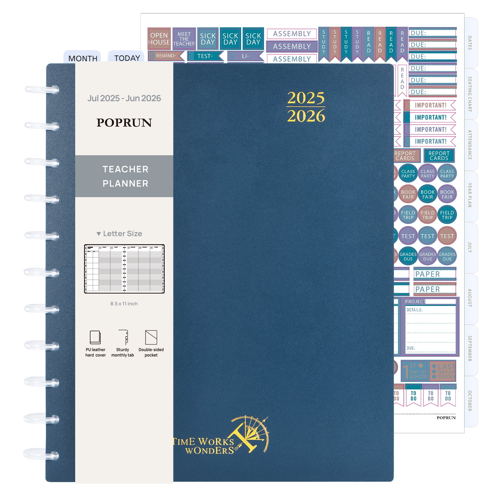 POPRUN Teacher Planner 2025-2026, Letter Size-8.5'' x 11'', Academic ...