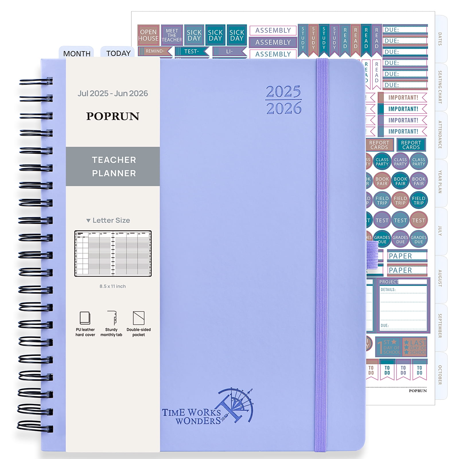 POPRUN Teacher Planner 2025-2026, Letter Size-8.5'' x 11'', Academic ...