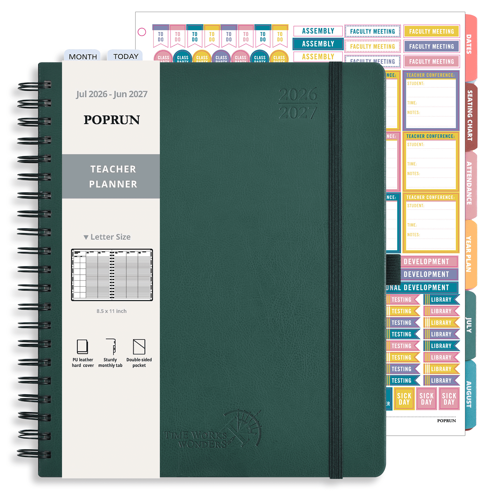 POPRUN Teacher Planner 2026-2027, 8.5"x11", Academic Year Lesson Plan ...