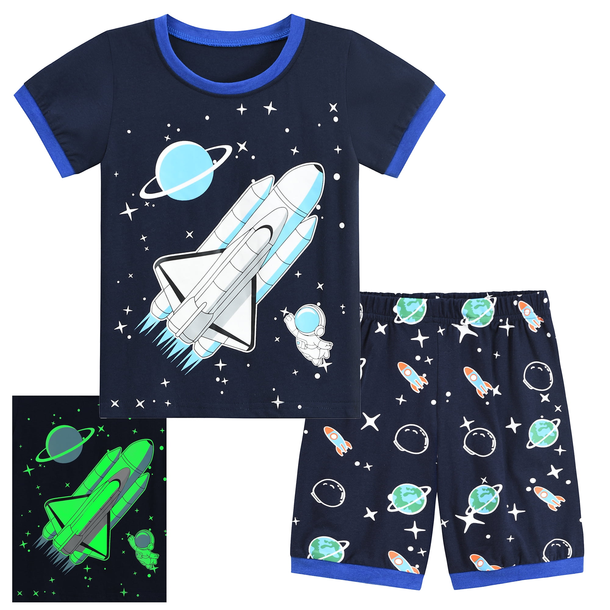 POPTEM Boys Pajamas Glow in the Dark Rocket Pjs Short Sleeves 2-Pieces ...