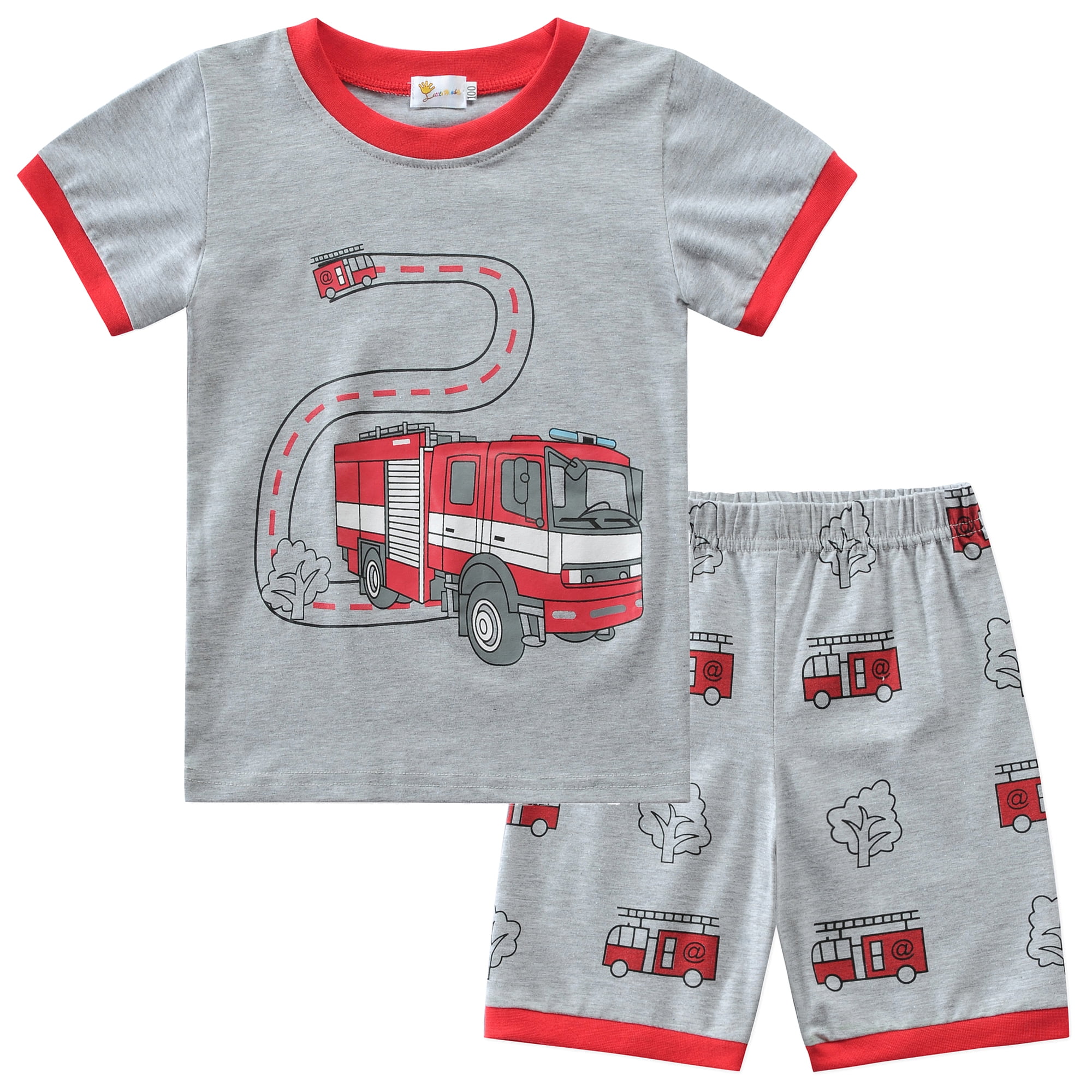 POPTEM Toddler Boy Pajamas Short Sleeve Fire Truck Pjs Cotton Sleepwear ...