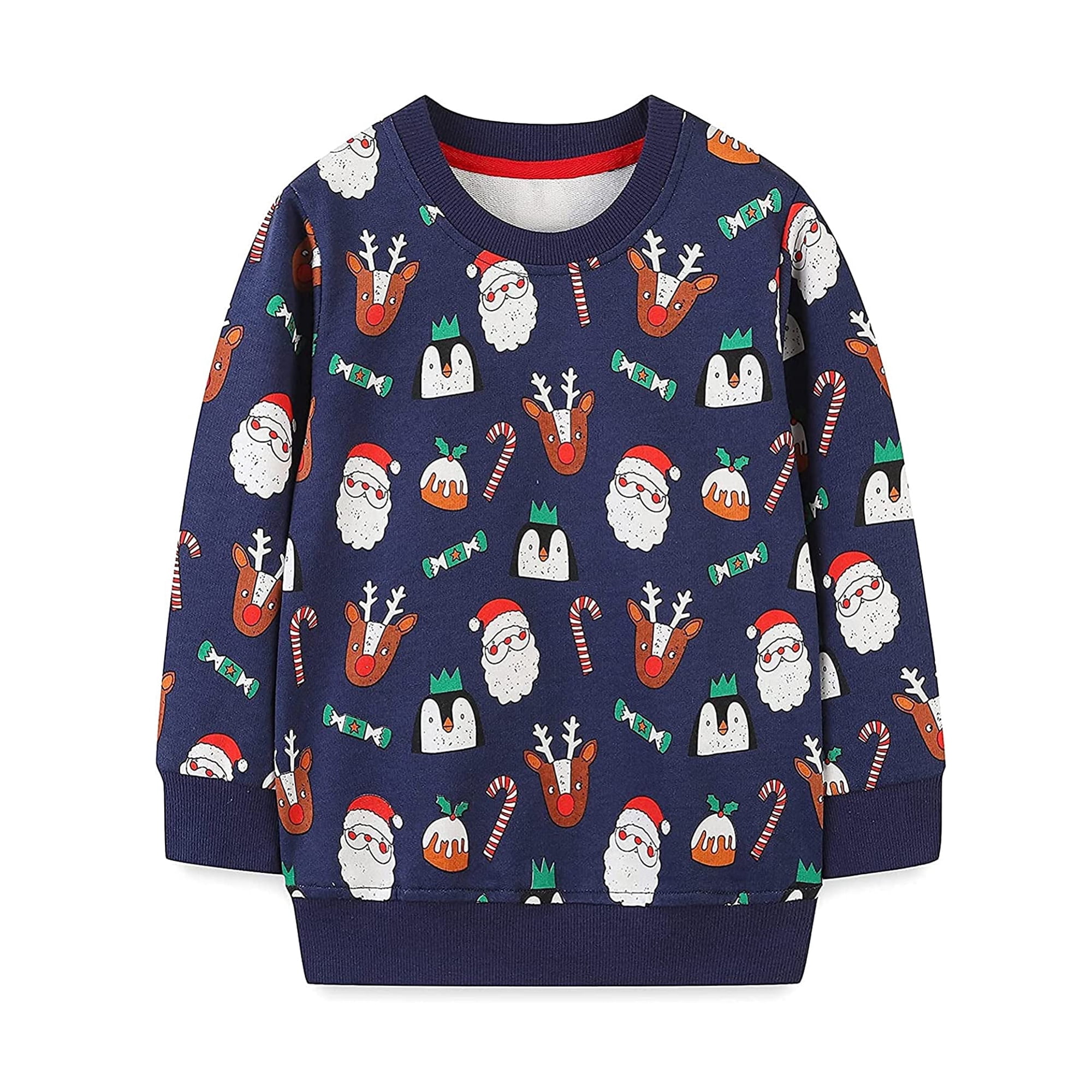 POPTEM Toddler Christmas Sweatshirts Santa Graphic Crewneck Cotton Tops ...