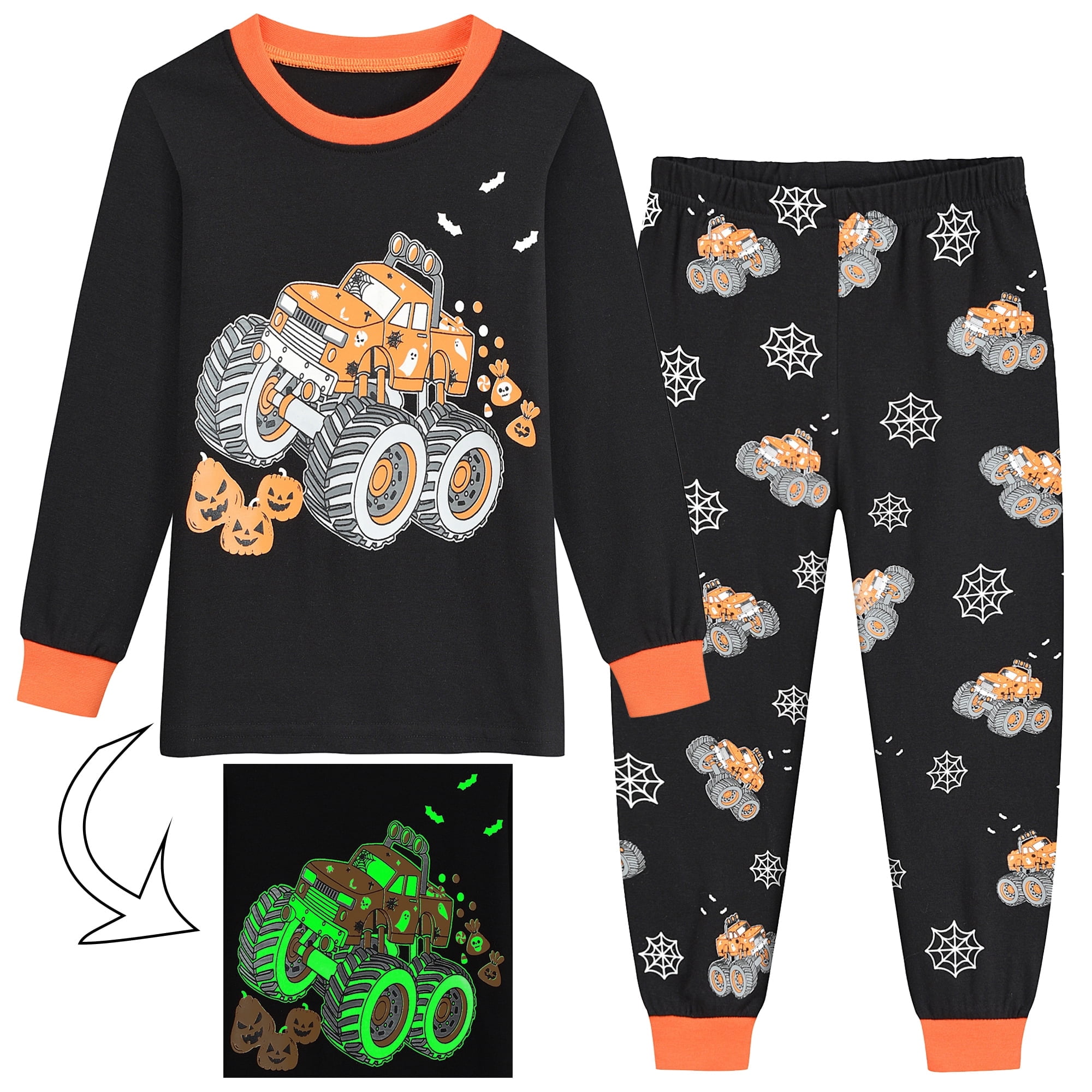 POPTEM Toddler Boys Halloween Pajamas Tractor Graphic Glow in the Dark ...
