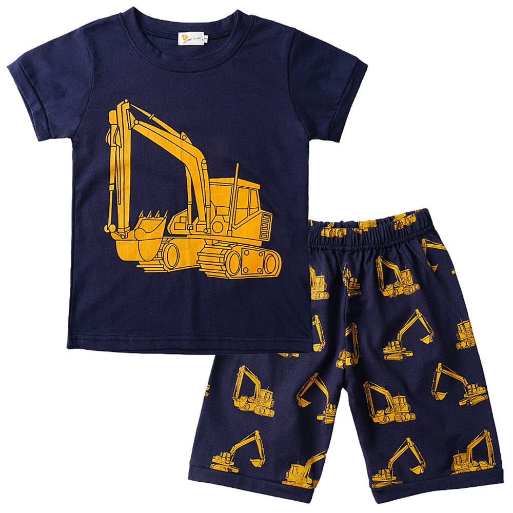 POPTEM Toddler Boys Pajamas Short Sleeve Excavator Pjs Cotton Sleepwear ...