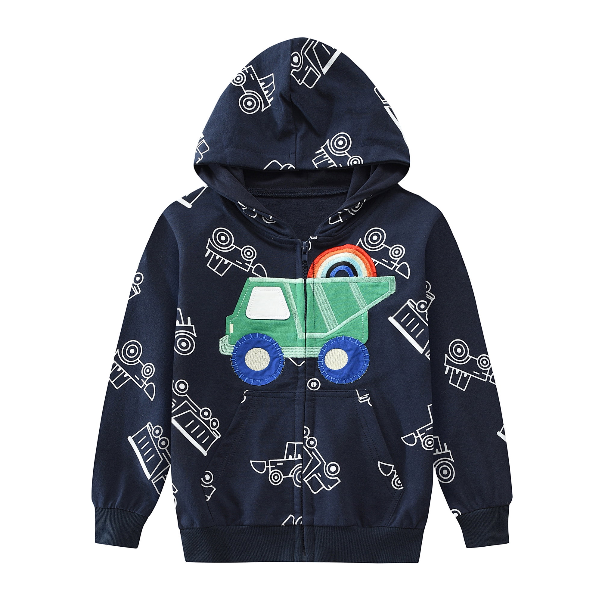 POPTEM Toddler Boys Zip-up Hoodies Truck Sweatshirt Kids Jacket with ...