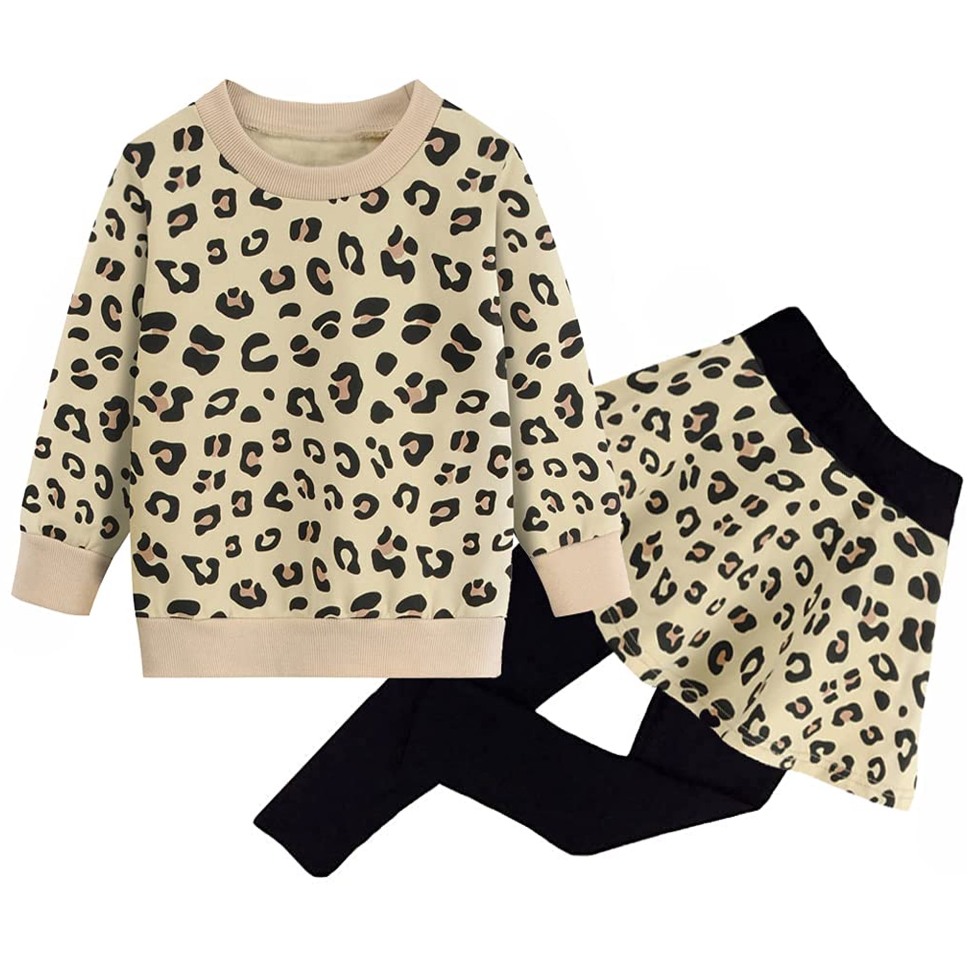 POPTEM Toddler Girls Clothes 2-Piece Outfit Sets Leopard Sweatshirt and ...