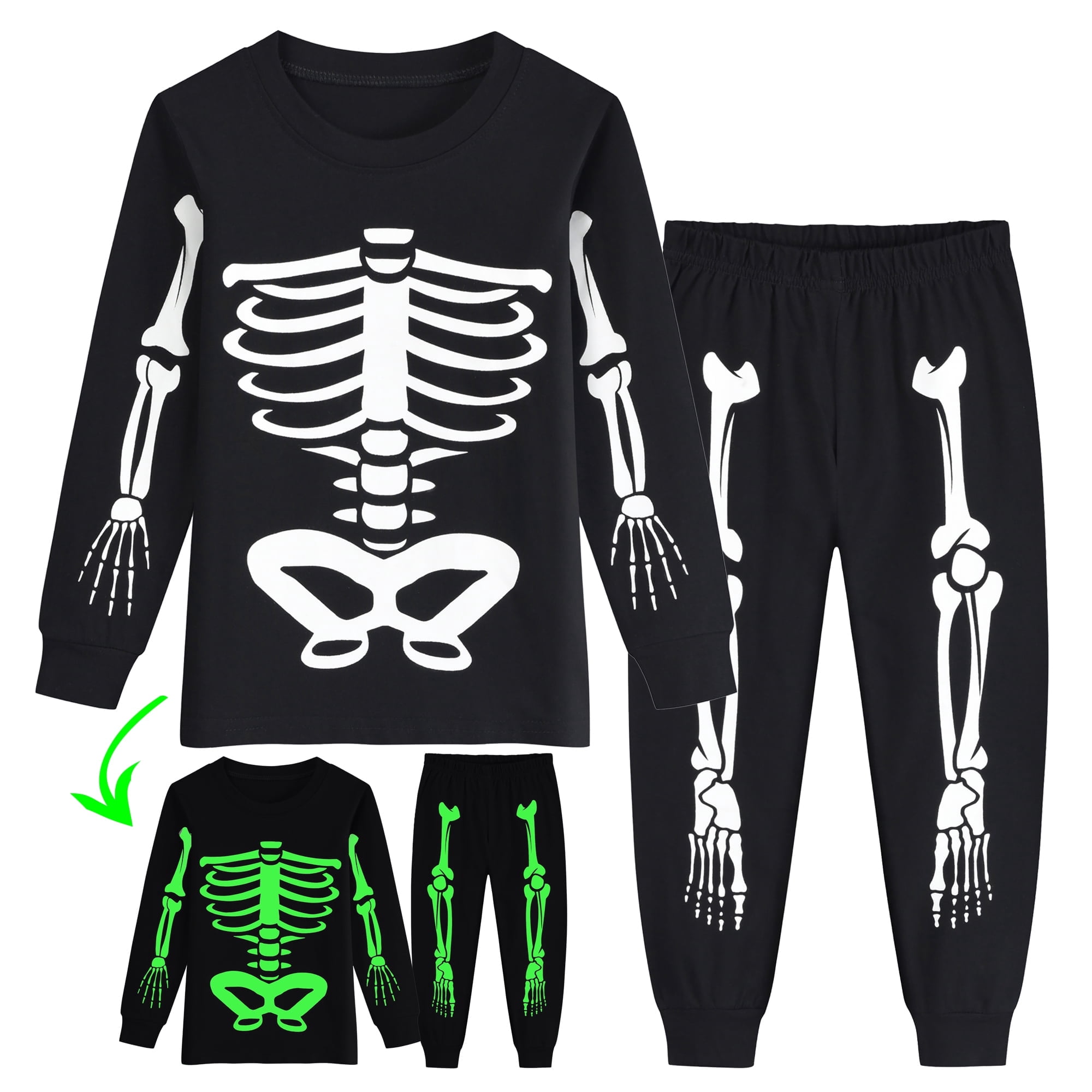 POPTEM Toddler Halloween Pajamas Glow in the Dark Skeleton Pjs ...