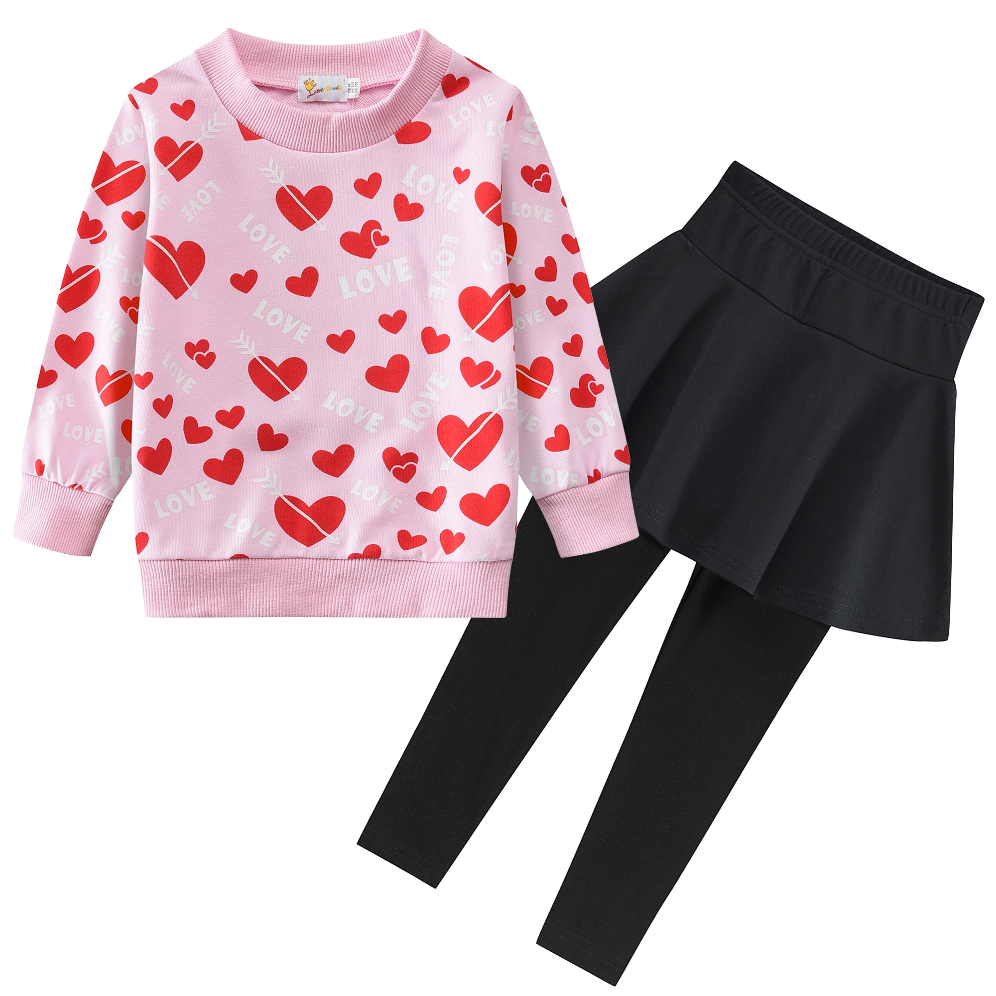 POPTEM Girls Clothes Set Heart Print Sweatshirts and Leggings Outfits 2 ...