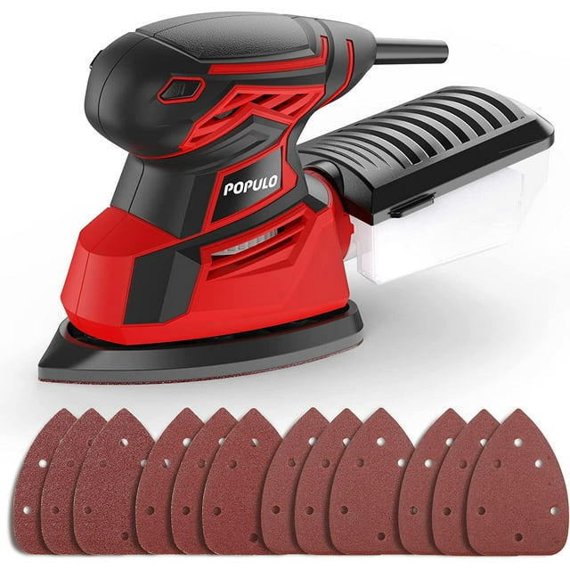 POPULO Detail Sander, 14,000 OPM Electric with 12 Sandpapers & Dust Box ...