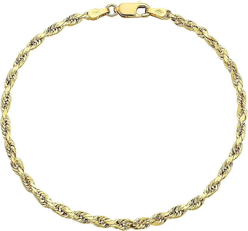 PORI JEWELERS 14K Gold 3MM Diamond Cut Rope Chain Bracelet - Sizes 7"-8 ...