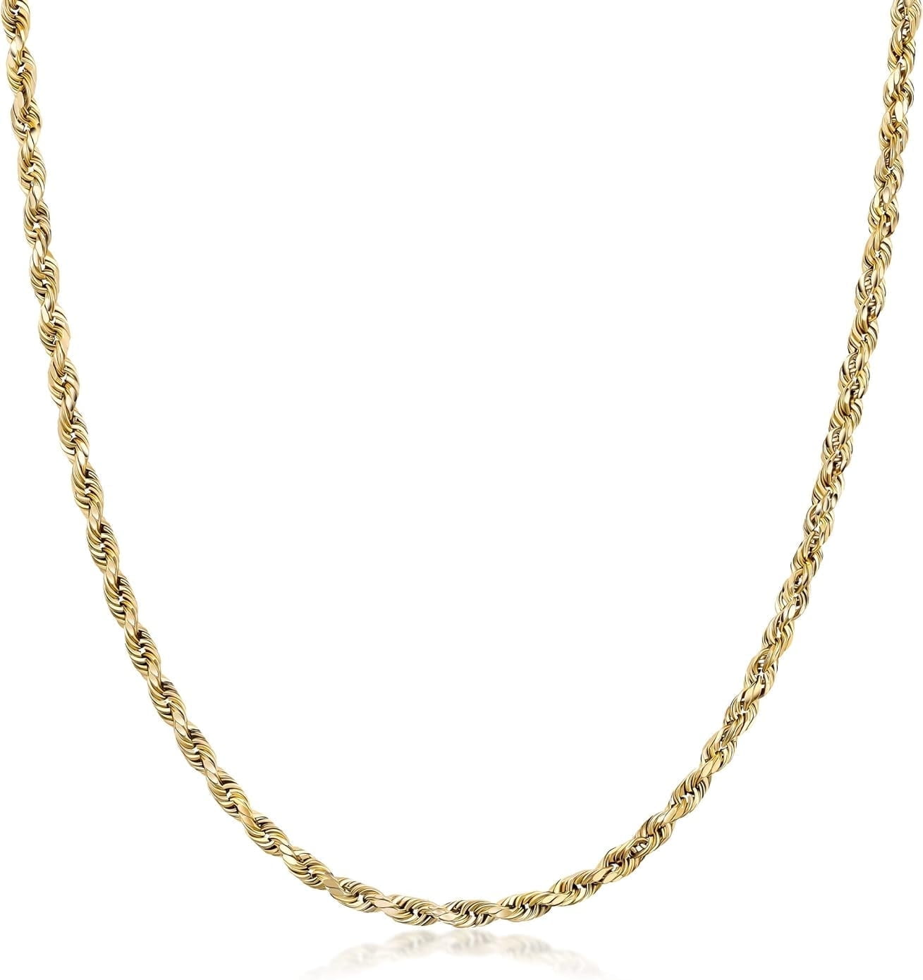 PORI JEWELERS 14K Yellow Gold Hollow Diamond-Cut Rope Chain Necklace ...