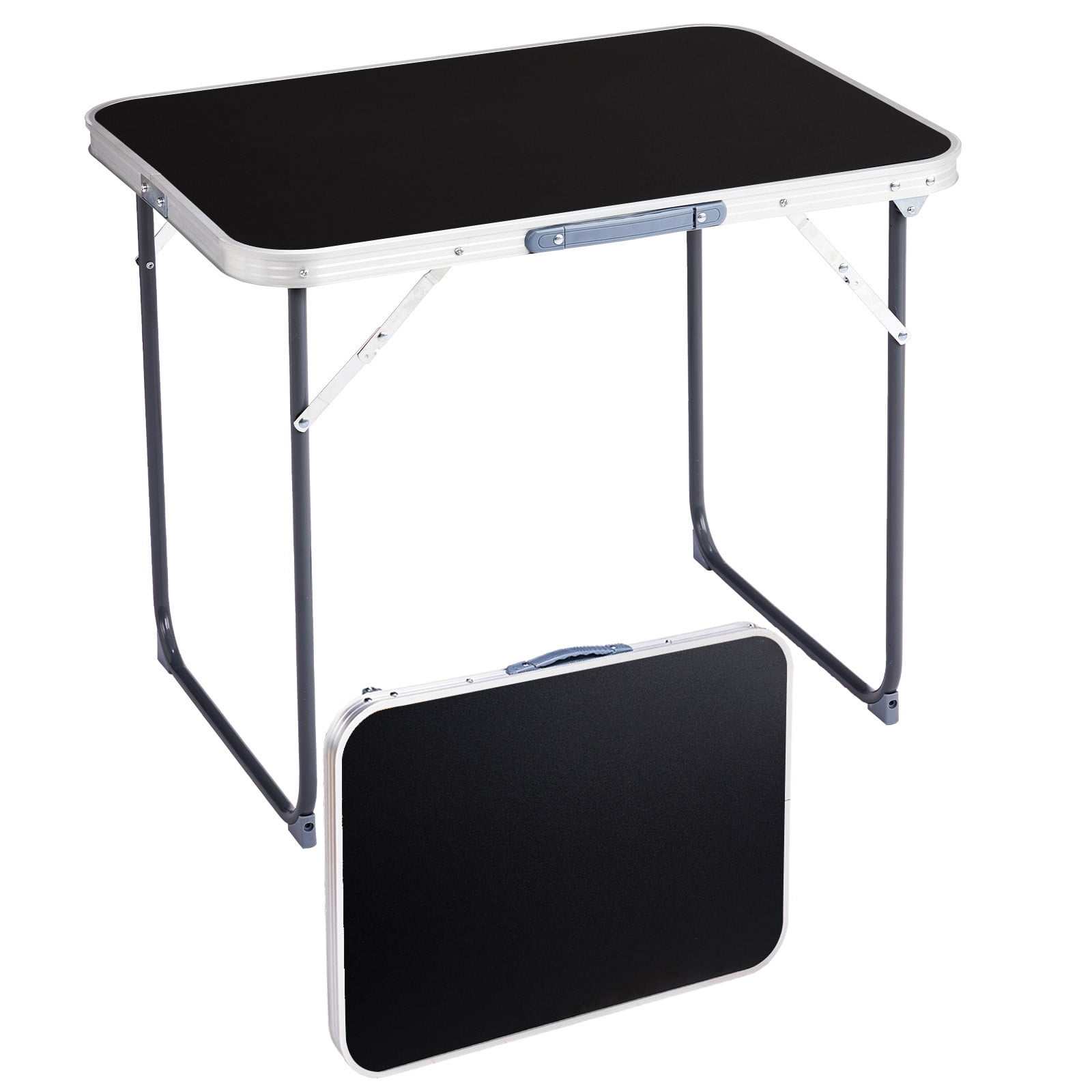 PORJGV 27.6"x17.7"x23.6" Foldable Black Plastic Table, Portable ...