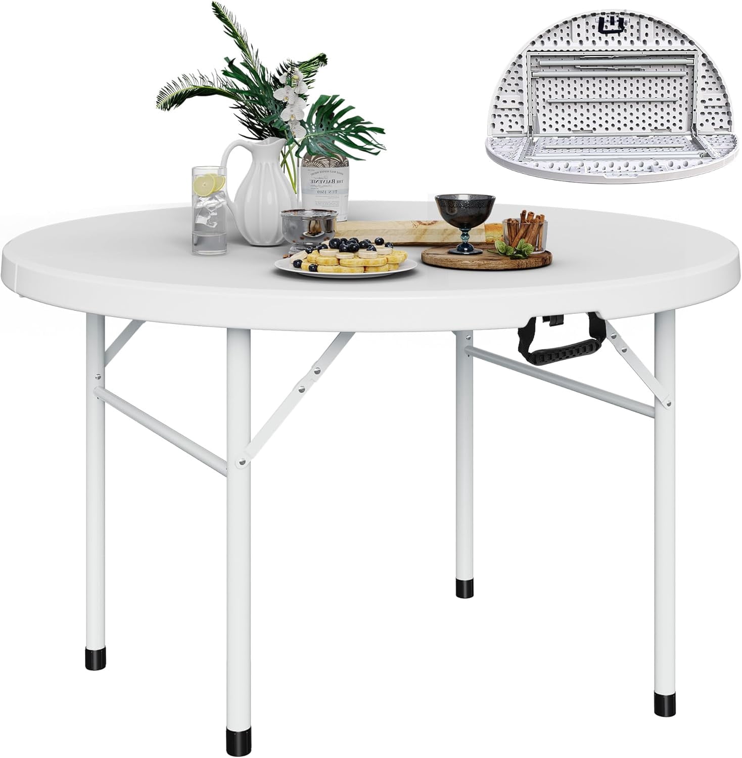 PORJGV 48 Inch Round Folding Table for Outdoor/Indoor, Portable Folding ...