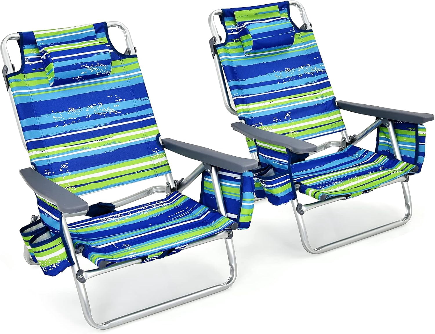 PORJGV Beach Chair, Folding Backpack Beach Chairs for Adults with 5 ...