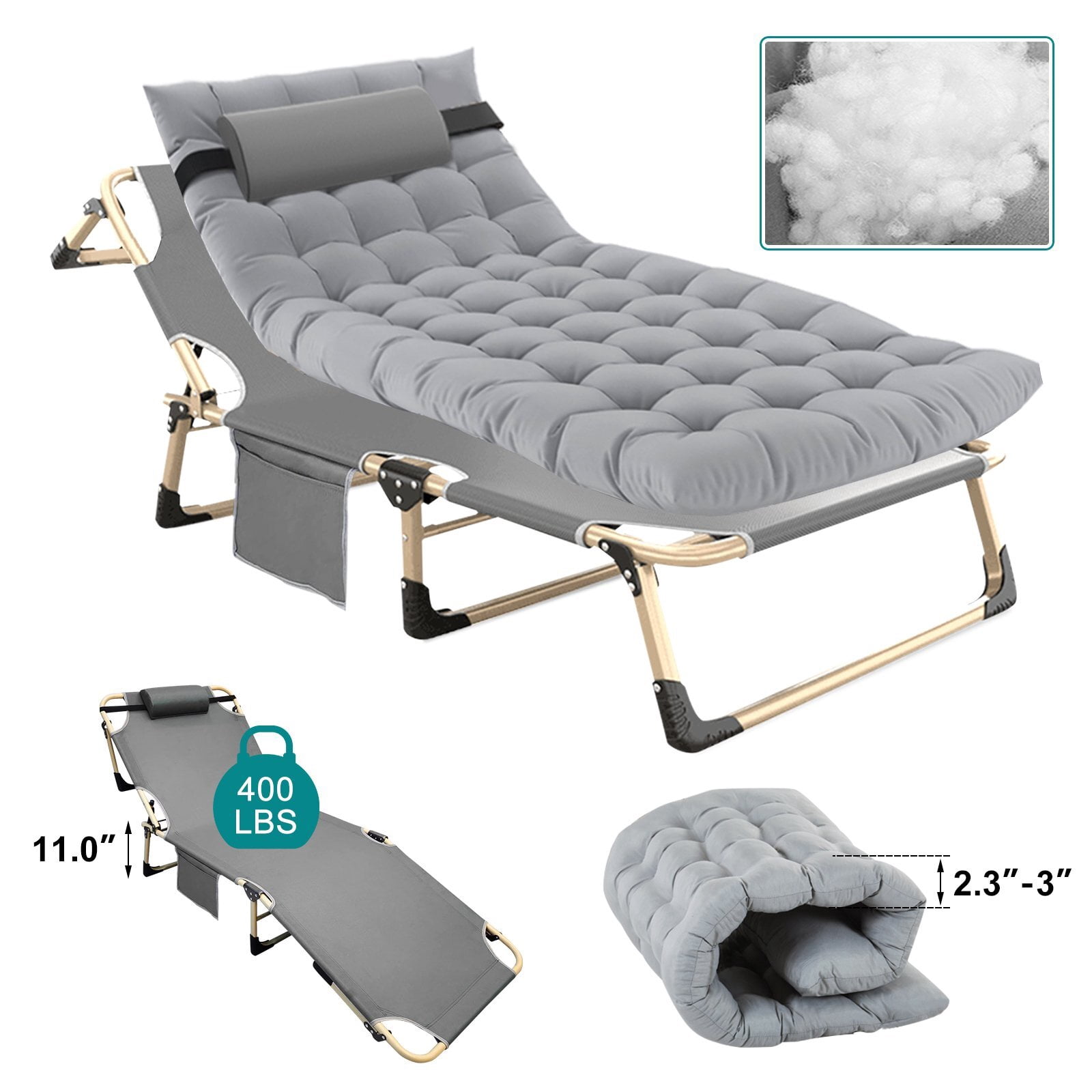 PORJGV Outdoor Folding Chaise Lounge Chair for Beach, Sunbathing, Patio ...