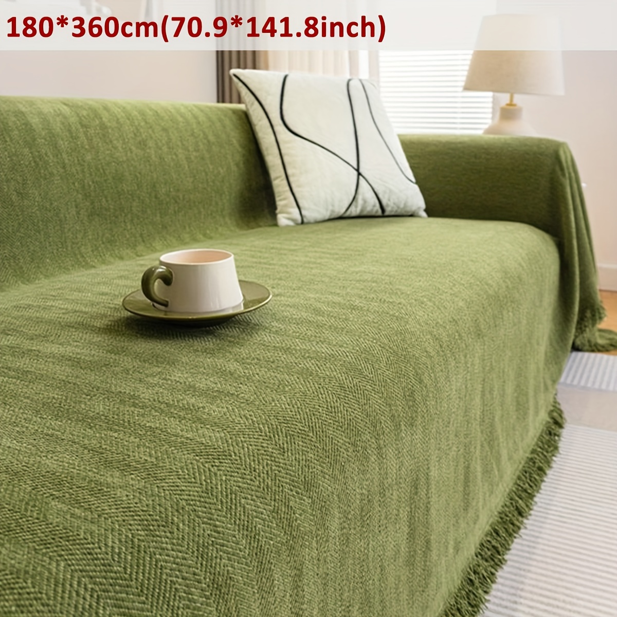 PORK 1pc Classic Chenille Sofa Cover With Tassels - Machine Washable ...
