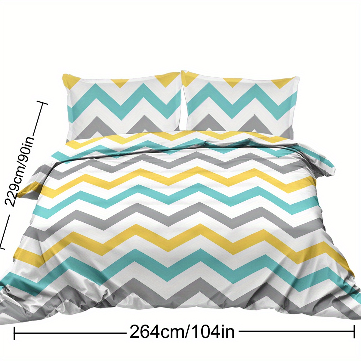 PORK Chevron Bedding Set Teal Yellow Grey Duvet Cover Geometric Pattern ...