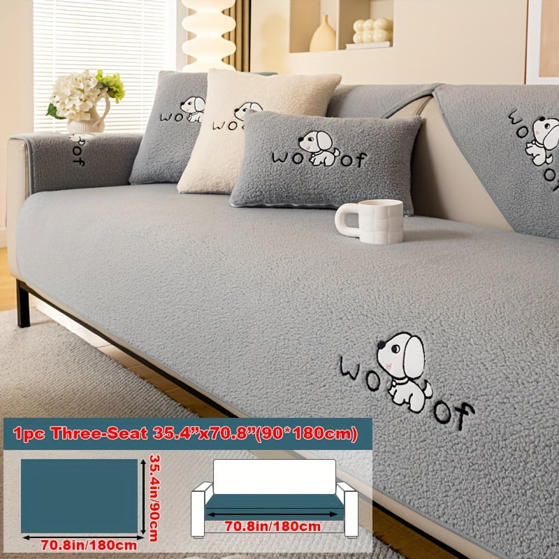 PORK Plush Sherpa Sofa Cushion With Cute Puppy Embroidery - Pet ...