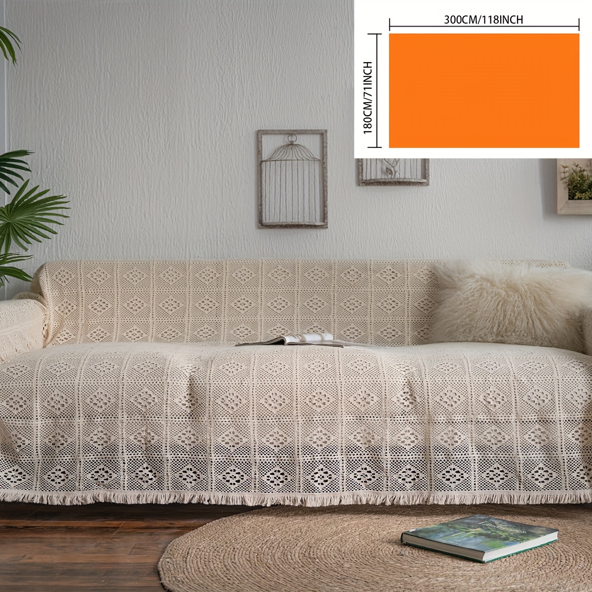 PORK Vintage-Inspired Beige Sofa Cover With Hollow Design - Polyester ...