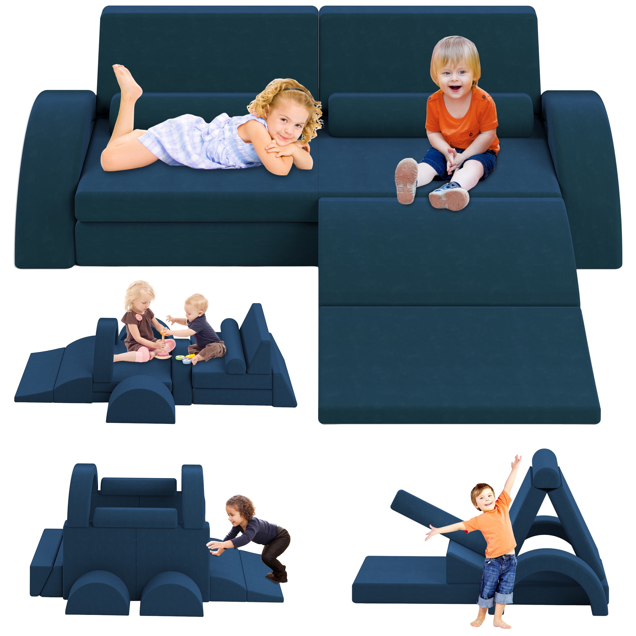 PORKISS 11 PCS Modular Kids Play Couch, Foam Toddler Sofa Couch for ...