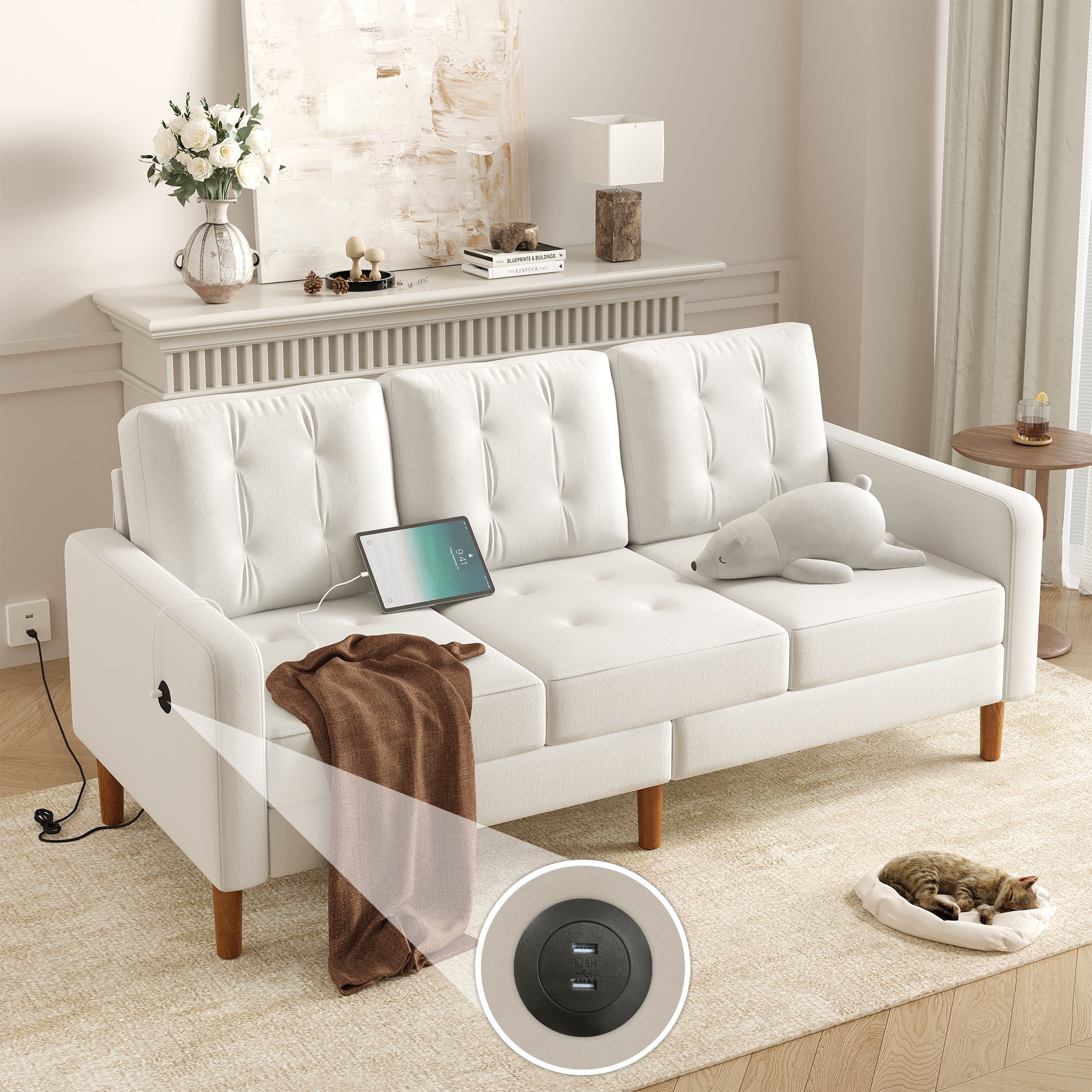 PORKISS 3 Seater Sofa with USB Charging Ports for Living Room, 78" Sofa ...