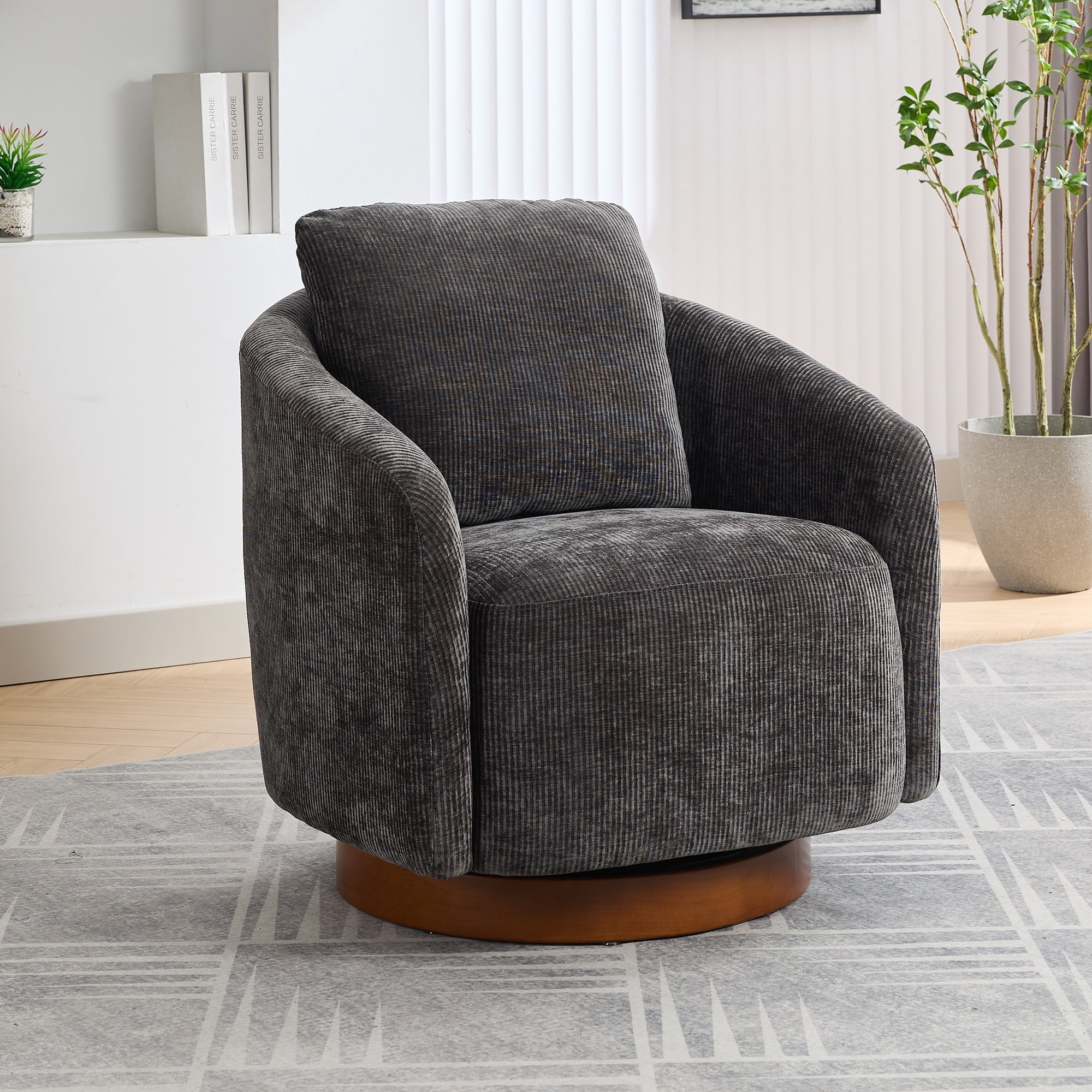 PORKISS 30.3"W Swivel Barrel Chair with Pillow, Chenille Fabric ...