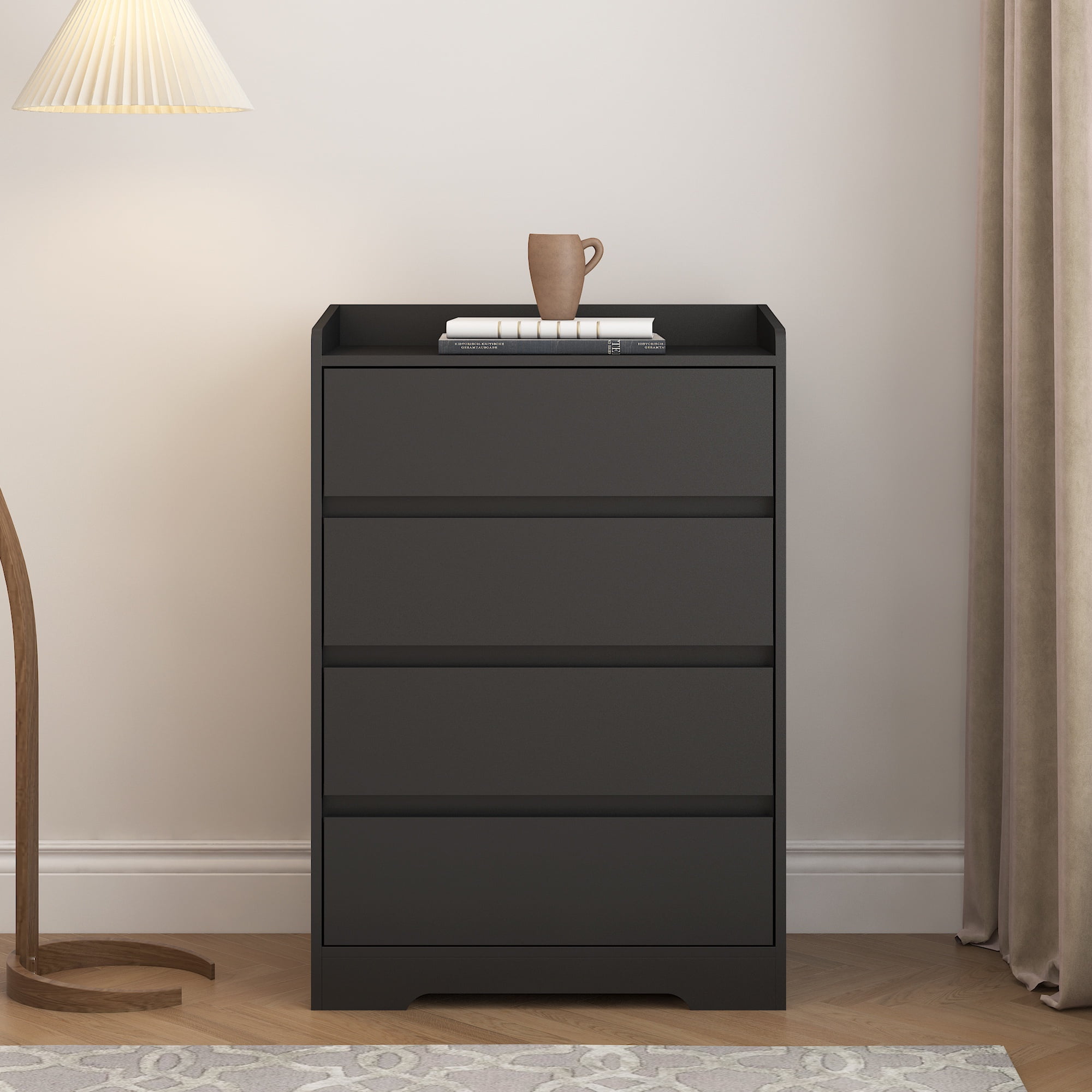 PORKISS 4 Drawer Dresser - Modern Black Chest of Drawers - Walmart.com
