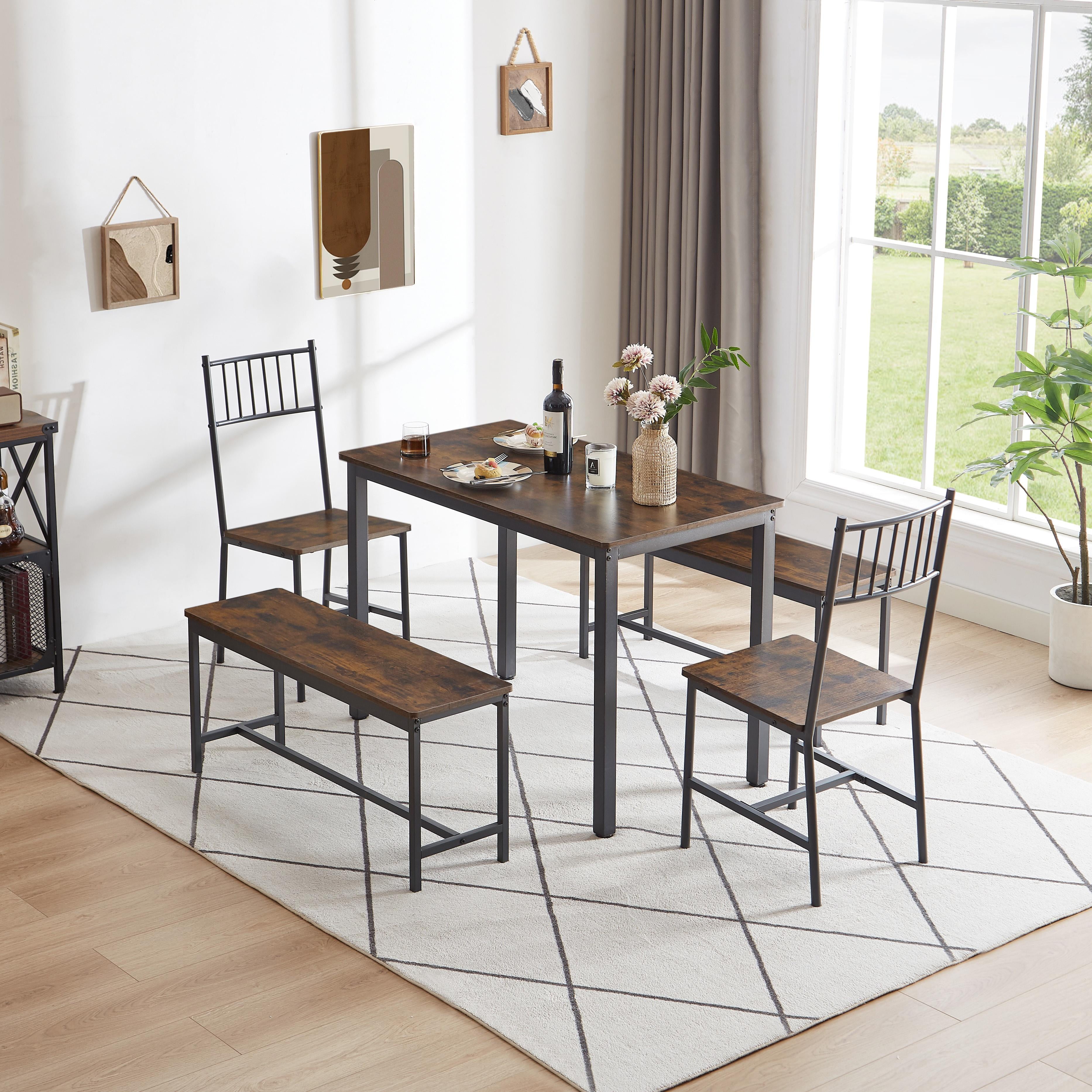 PORKISS 5 Piece Dining Table Set, Kitchen Table Set with 2 Benches 2 ...
