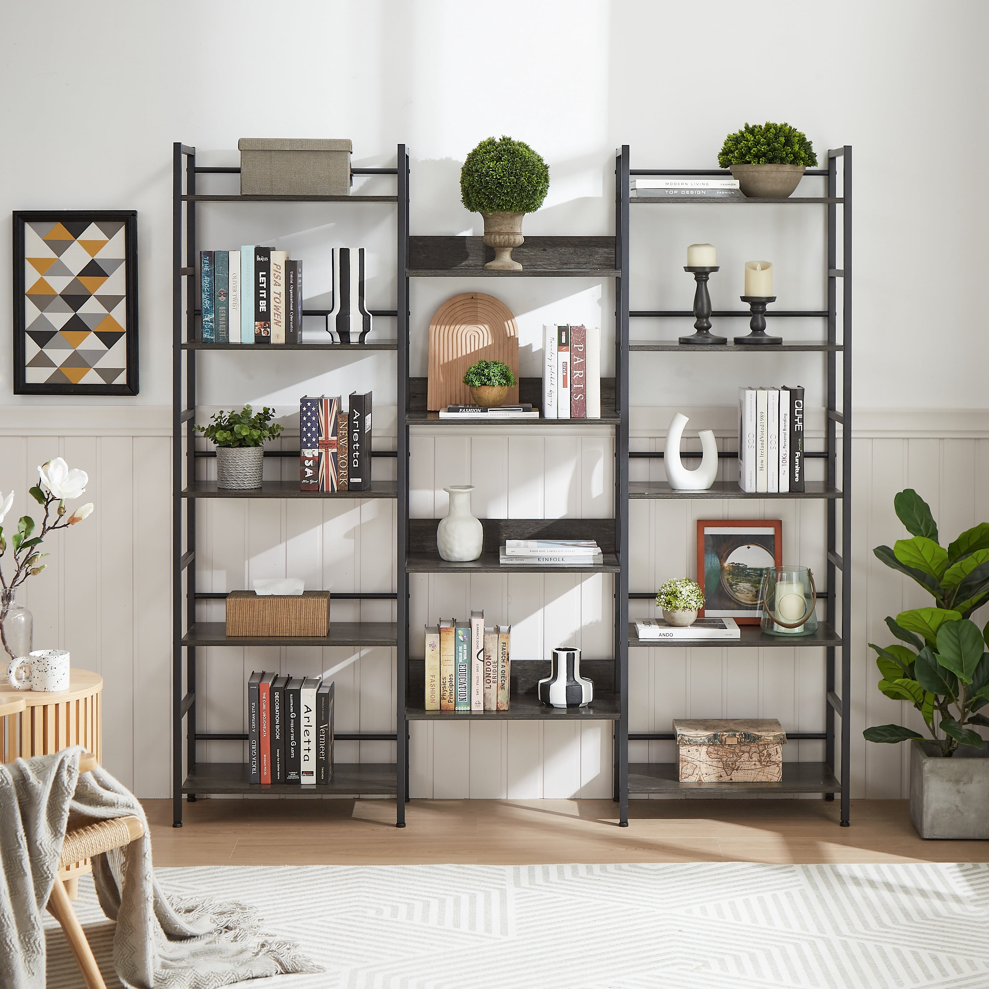 PORKISS 5 Tiers Bookcase Bookshelf, Triple Wide Wooden Open Display ...