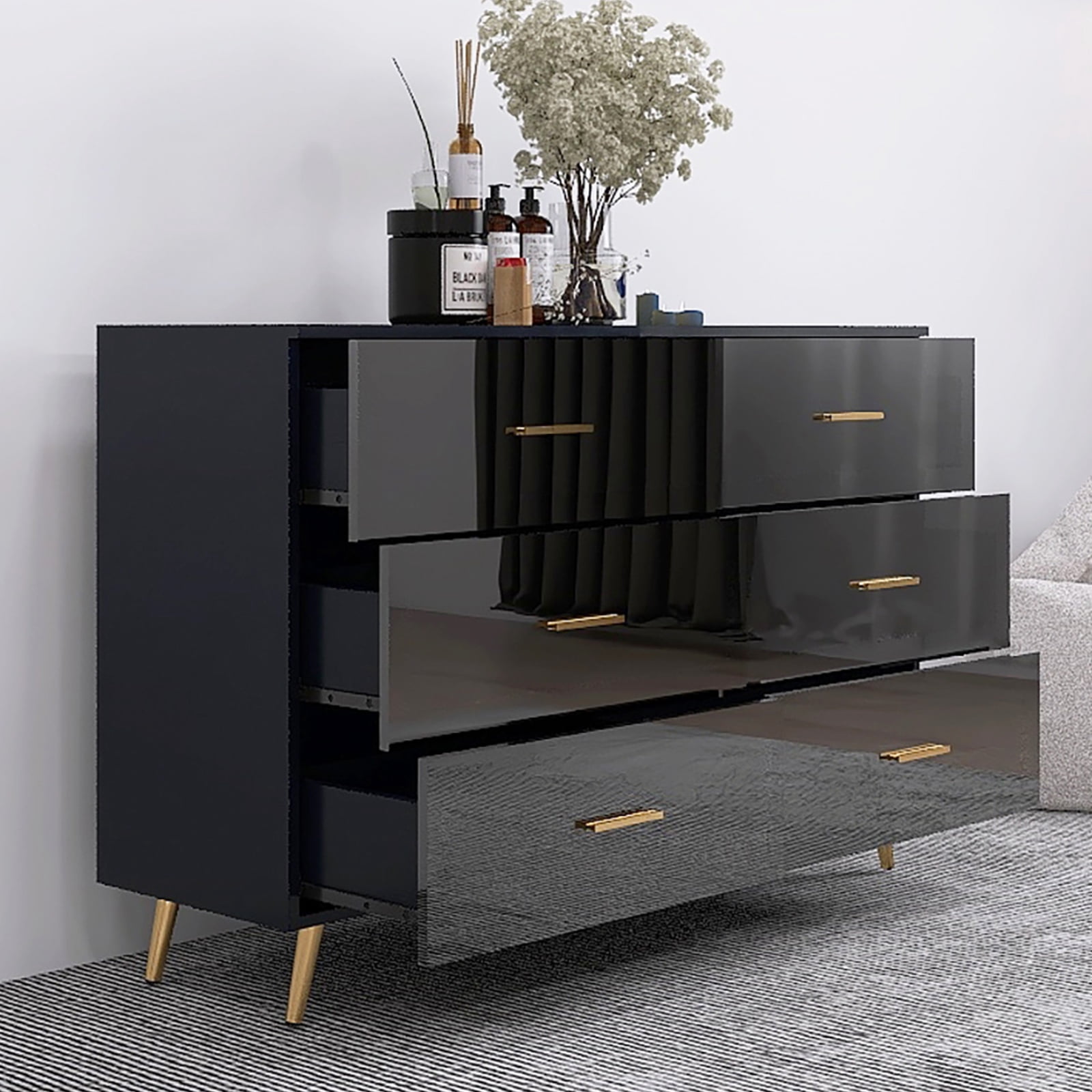 PORKISS 6 Drawer Dresser, Wood Storage Cabinet with Golden Handle and ...