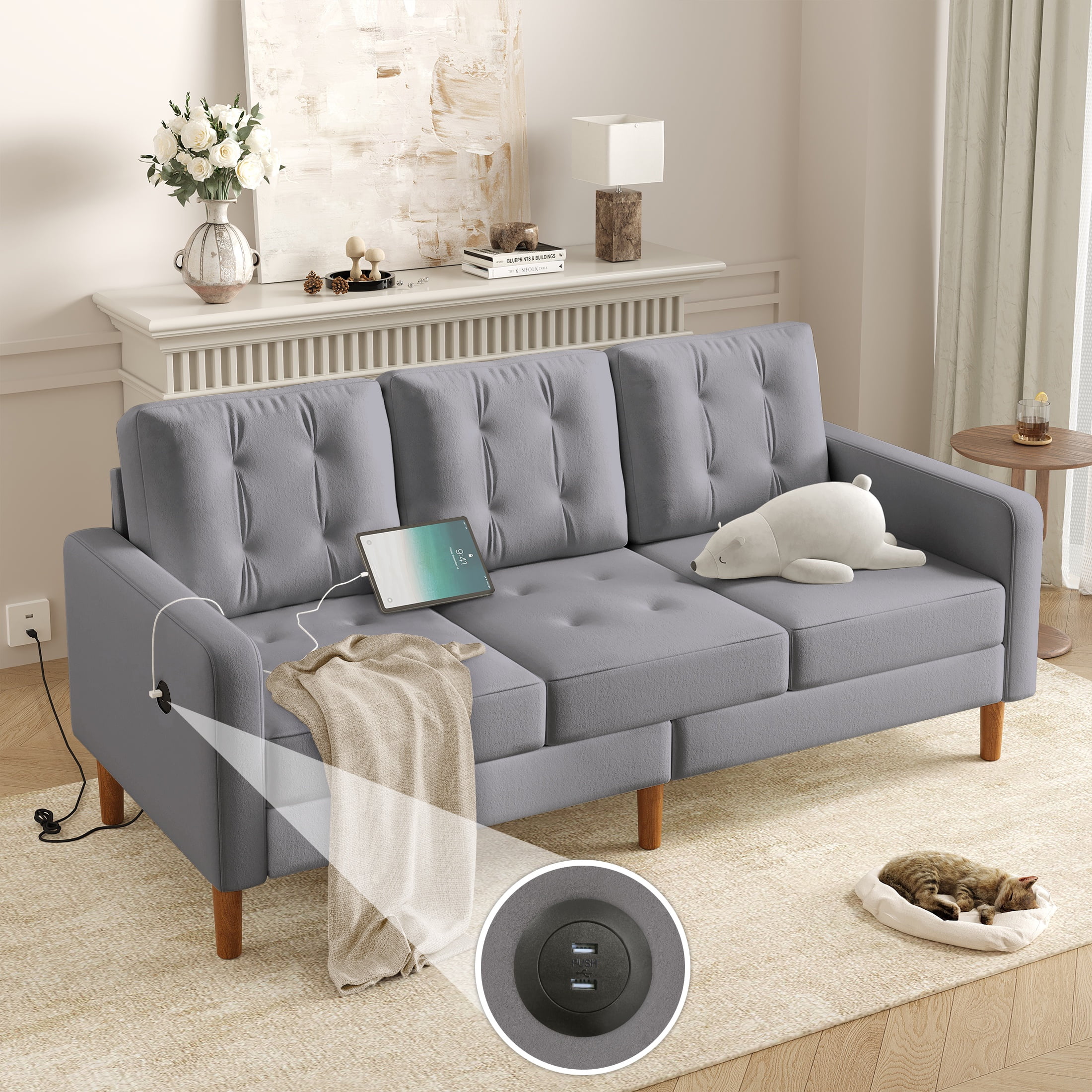 SEVENTH Convertible Sofa Bed, Gray Small Comfortable Couch, Modern ...