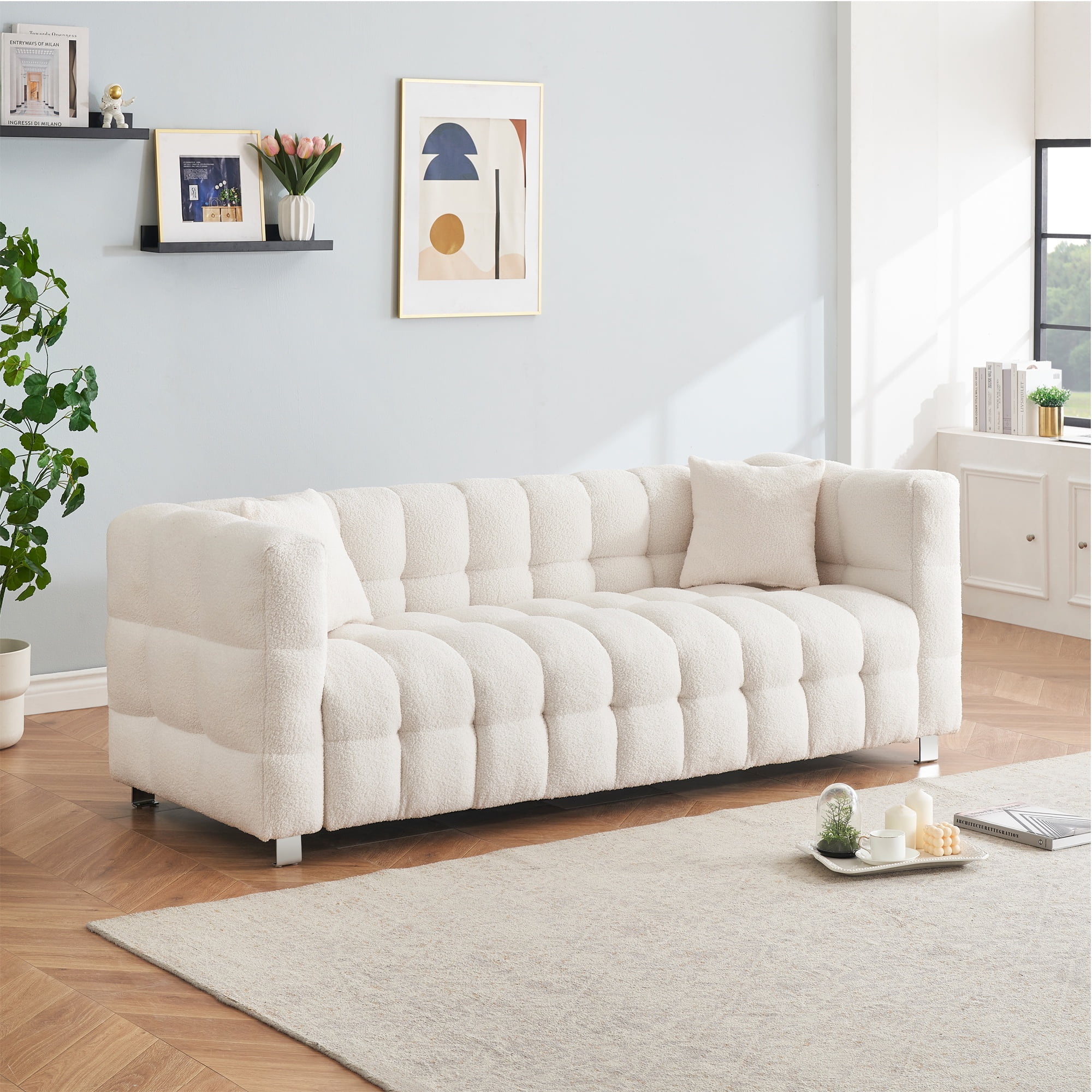 PORKISS 80" Sofa Couch for Living Room, Comfy Teddy Fleece Extra Deep ...