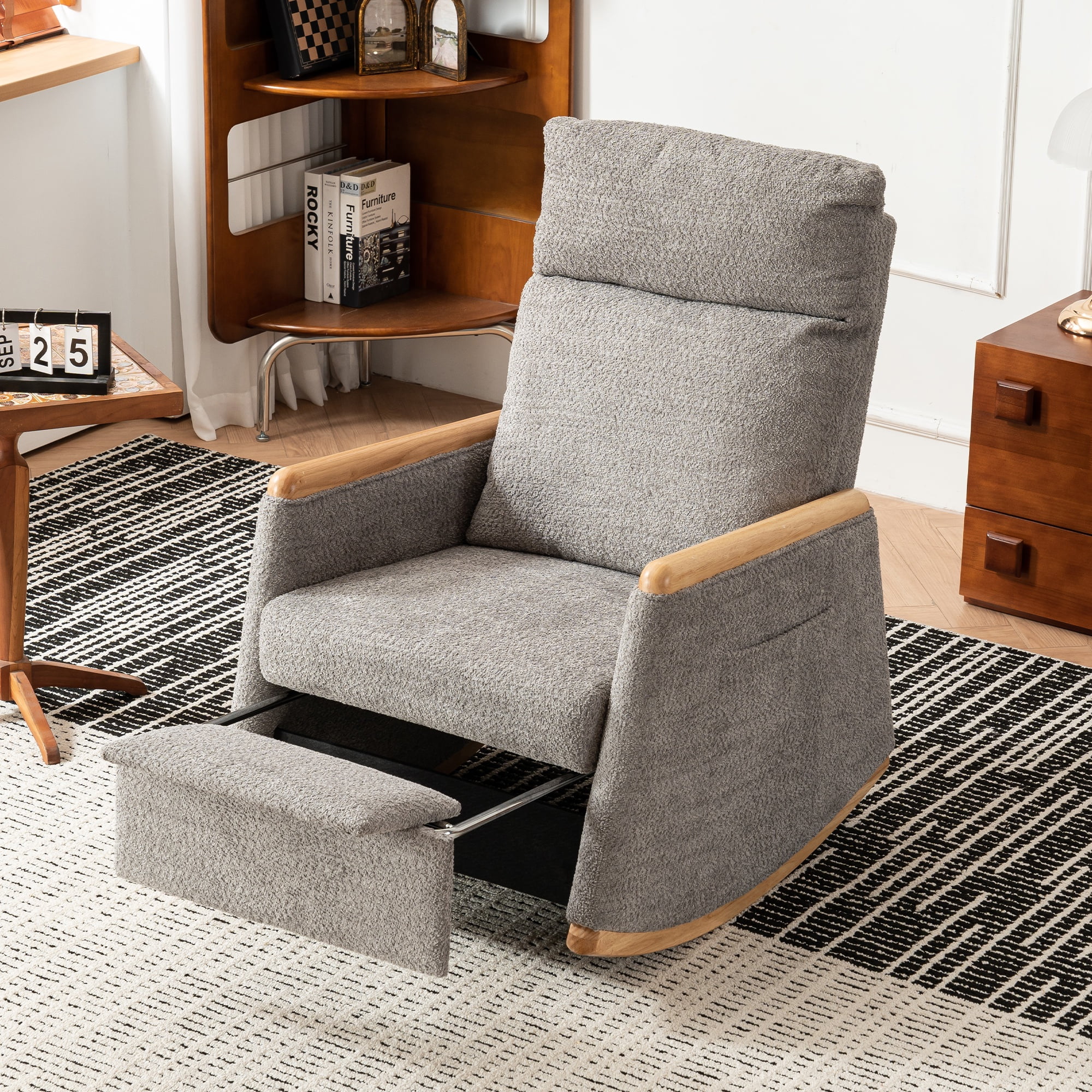 PORKISS Accent Rocking Chair with Pull-Out Footrest, Particle Fleece ...