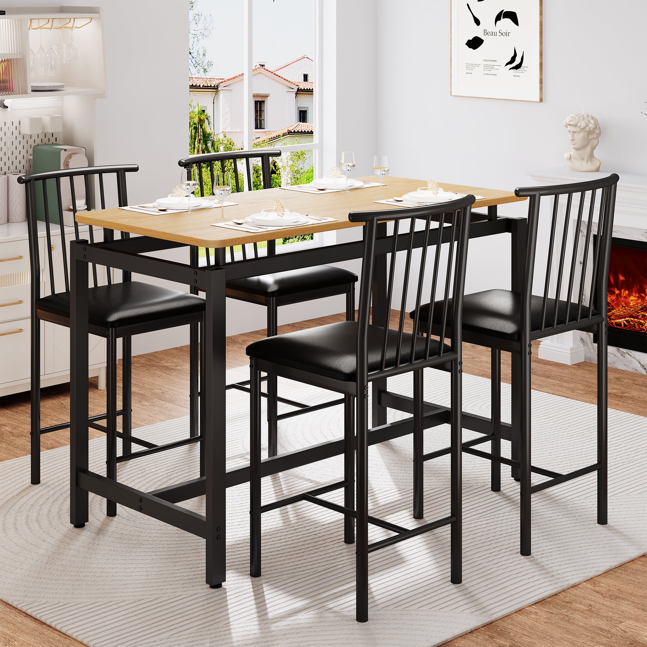 PORKISS Counter Height Dining Set for 4, Breakfast Bar Table Set with ...