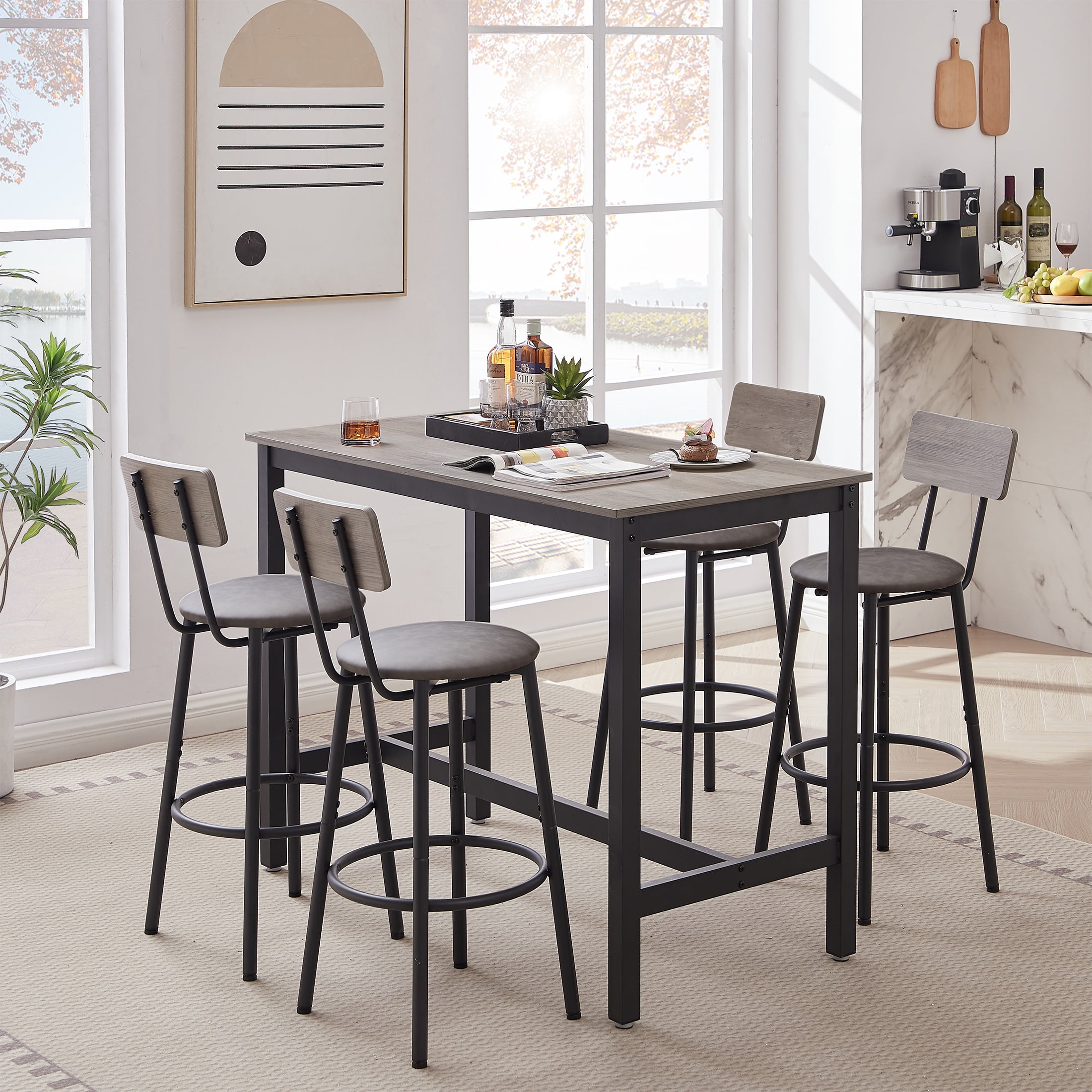 PORKISS Counter Height Dining Set for 4, Breakfast Bar Table Set with ...