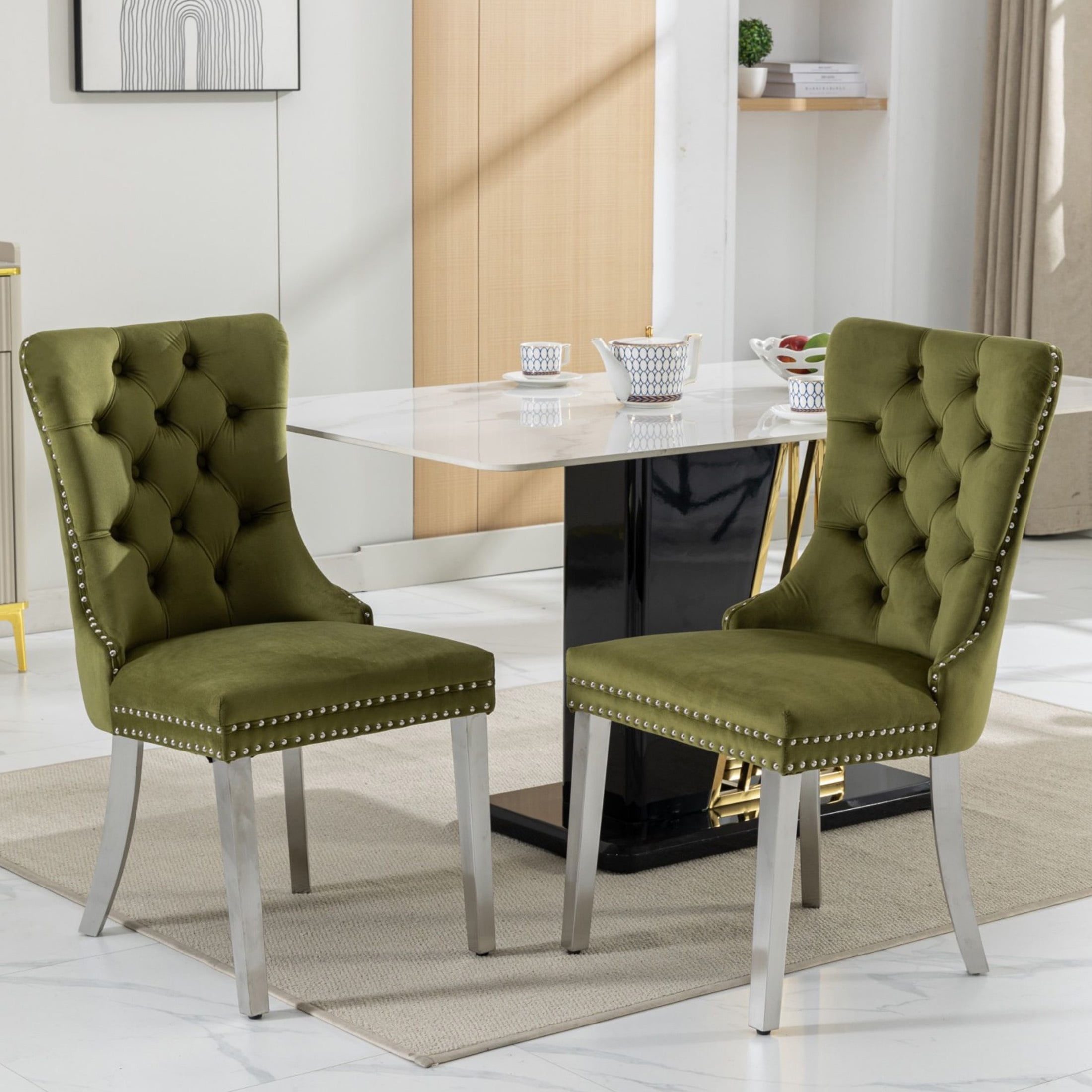PORKISS Dining Chairs, Modern Velvet Upholstered Chairs with Chrome ...