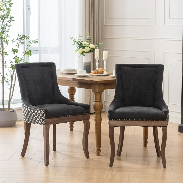 PORKISS Dining Chairs Set of 2 Thickened Fabric Chairs with Solid Wood Legs Modern Upholstered Dining Chairs Black