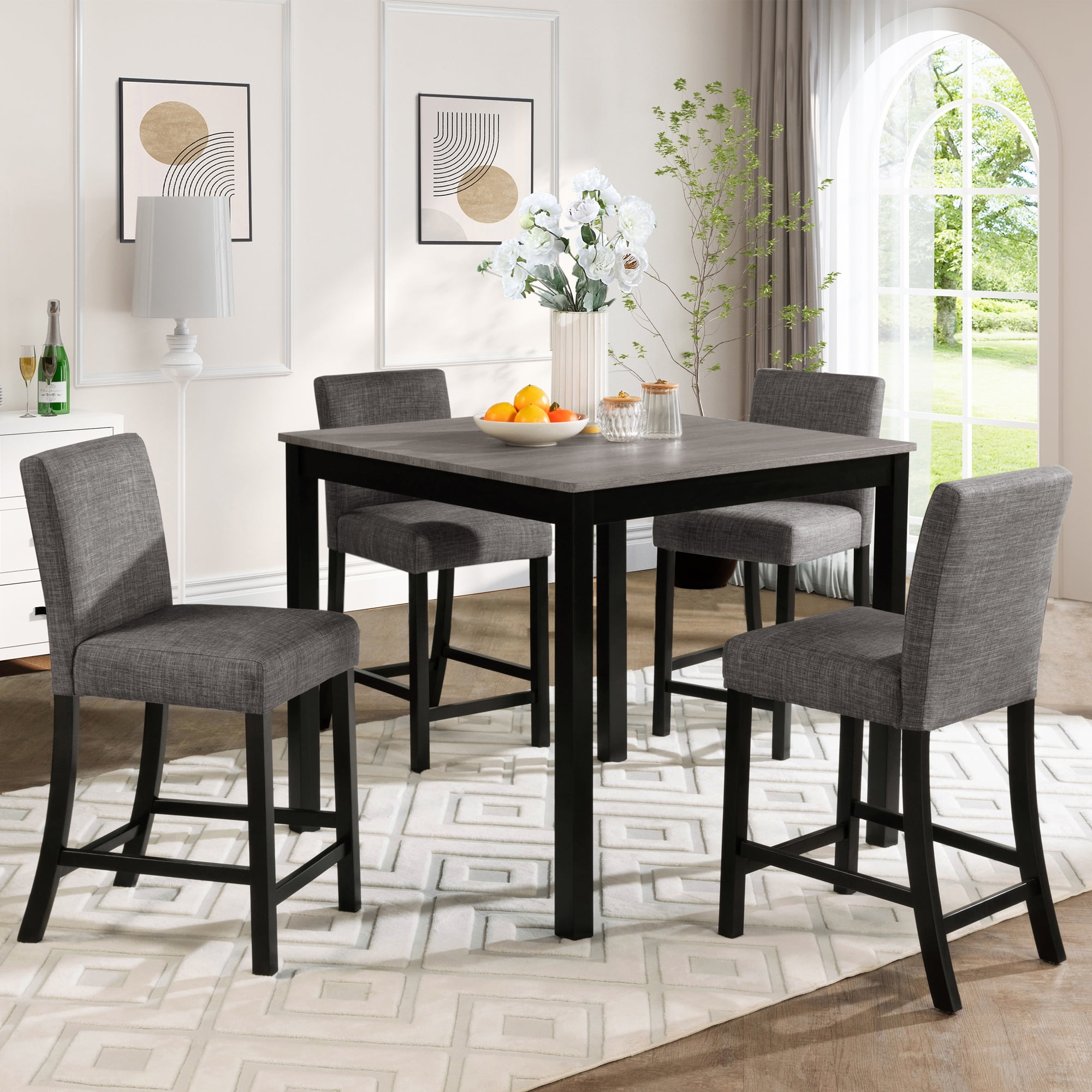 PORKISS Dining Table Set for 4, Counter Height Table Set of 5 with 4 ...