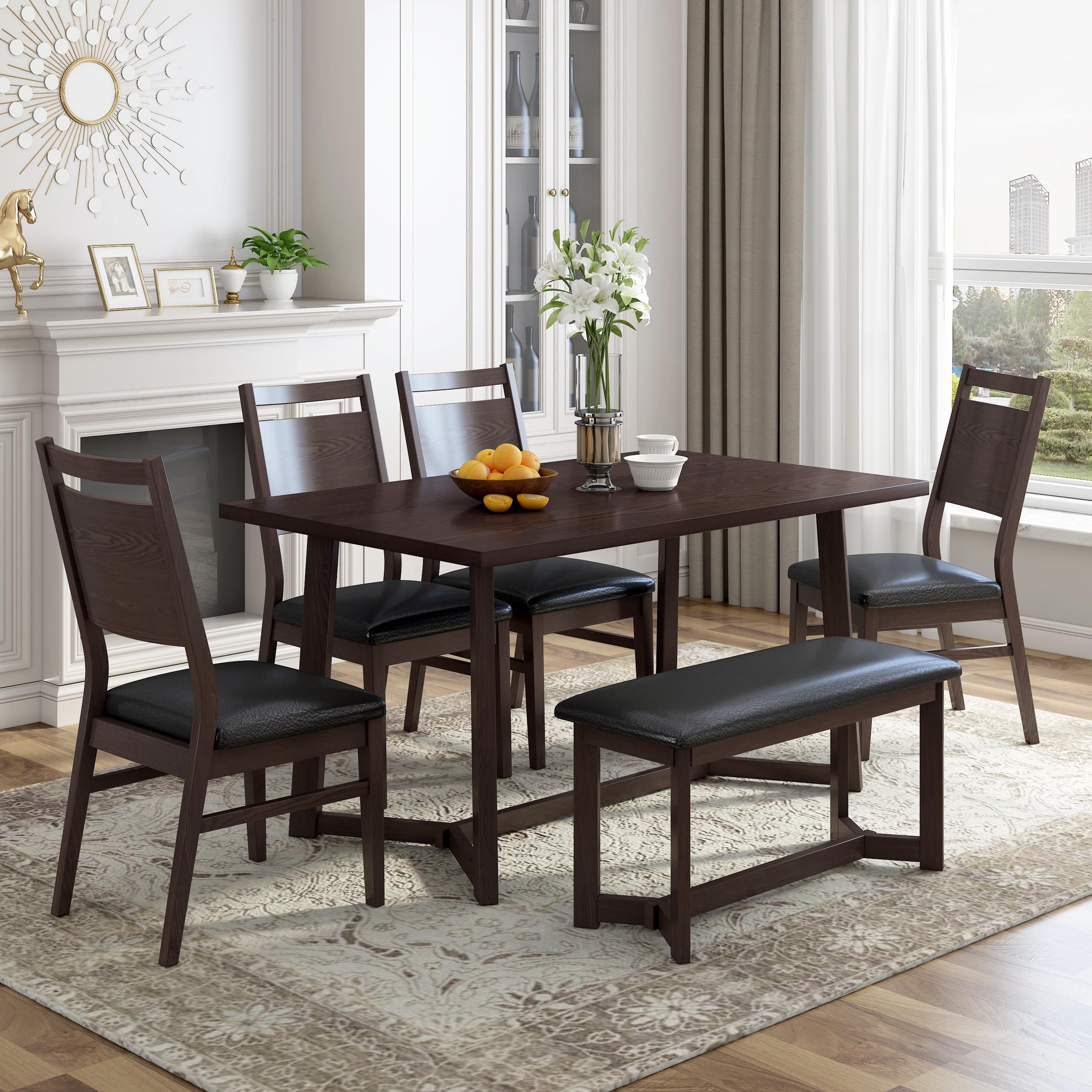 PORKISS Dining Table Set for 6, Farmhouse Dining Table Set with 4 ...