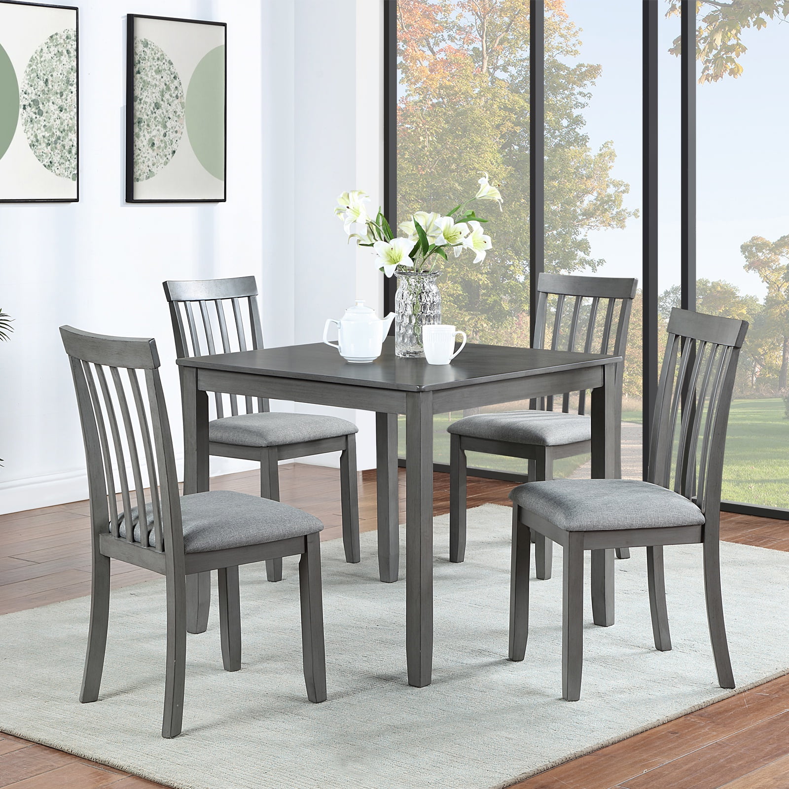 PORKISS Dining Table Set for 4, 5 Piece Dining Room Set with 1 Wood ...