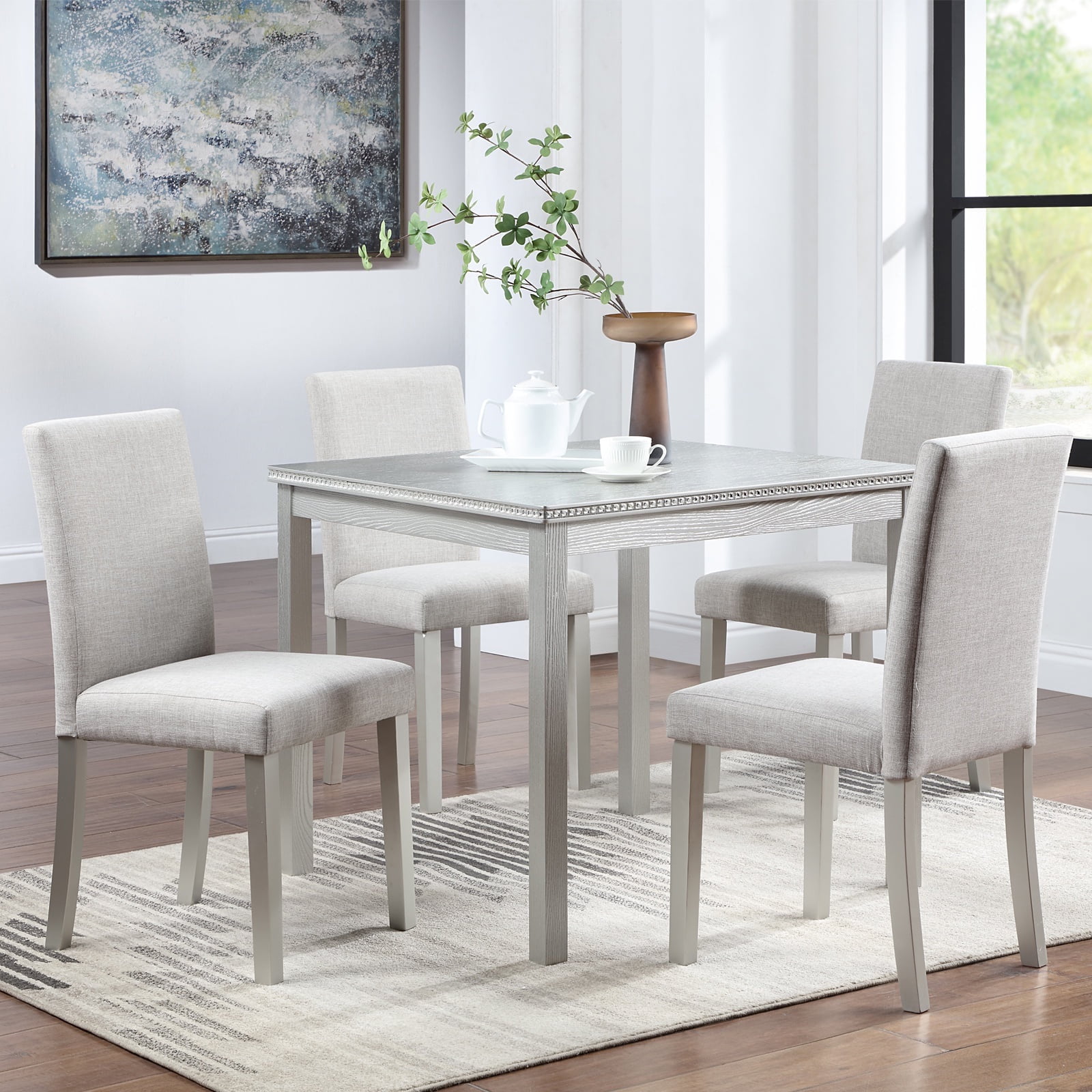 PORKISS Dining Table Set for 4, Solid Wood Dining Room Set with 1 ...
