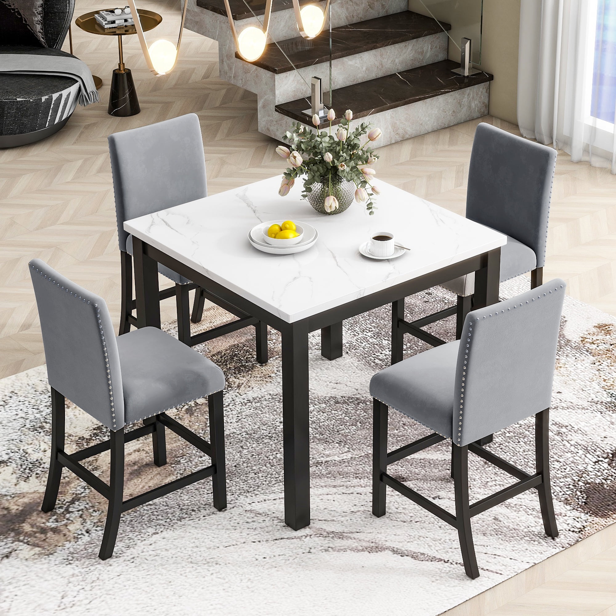 Free Shipping! PORKISS Modern Elegant Dining Table Set for 4 with Faux ...