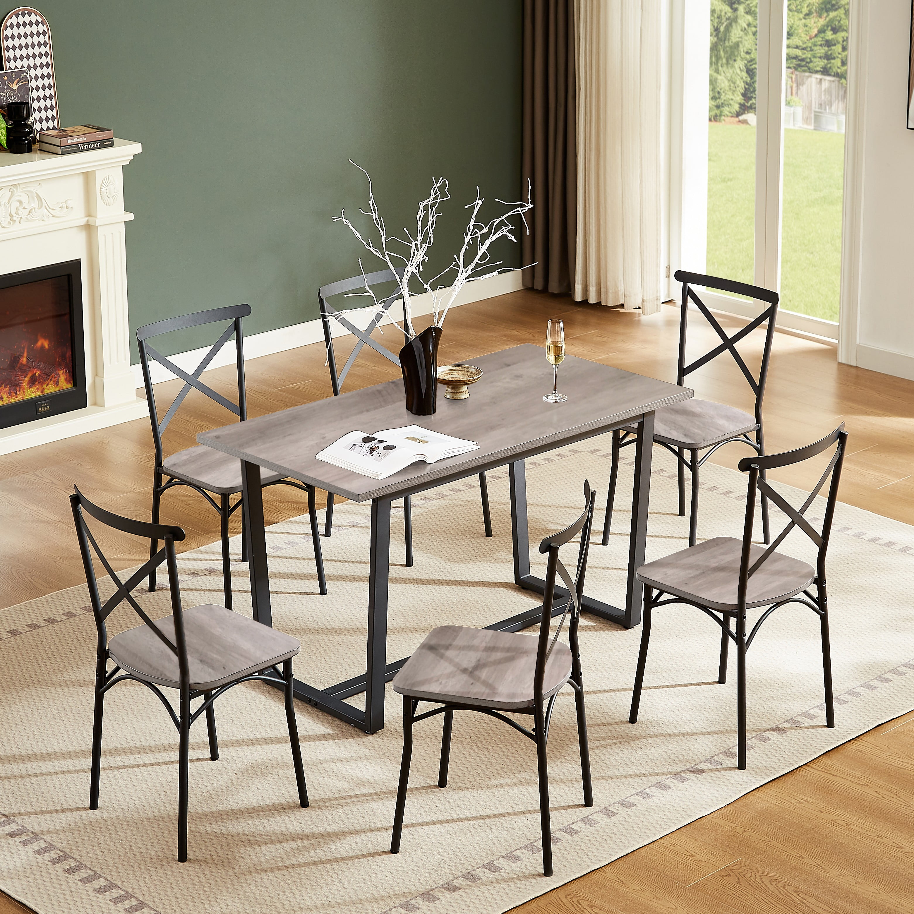 PORKISS Dining Table Set for 6, Dining Room Set with Kitchen Table and ...