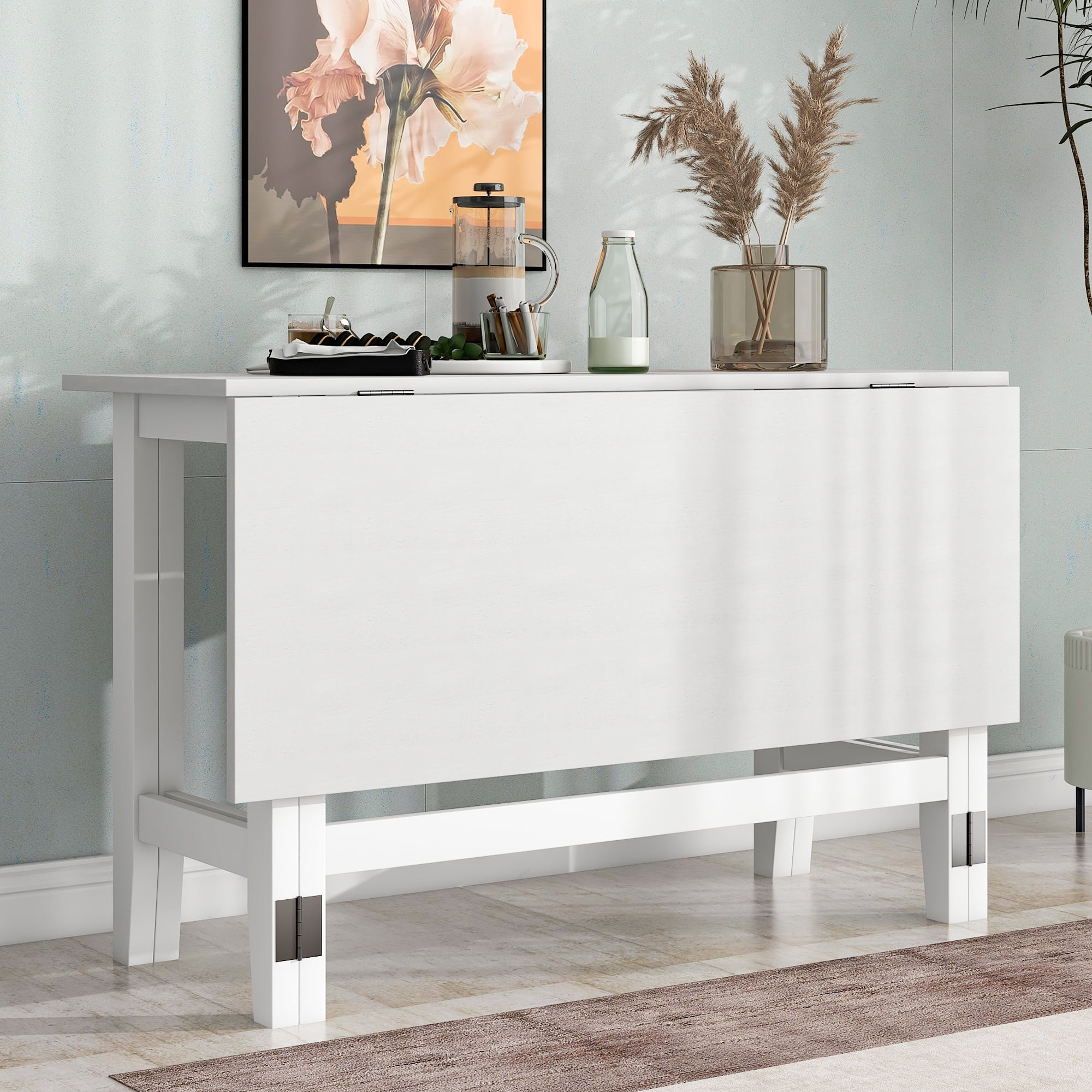 PORKISS Extendable Dining Table, Wooden Kitchen Table with Drop Leaf ...