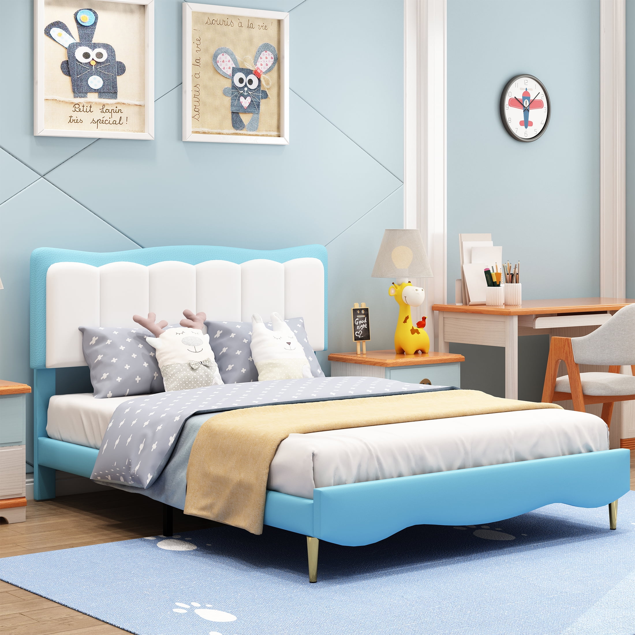 PORKISS Full Size Platform Bed Frame with Adjustable Headboard, Leather ...