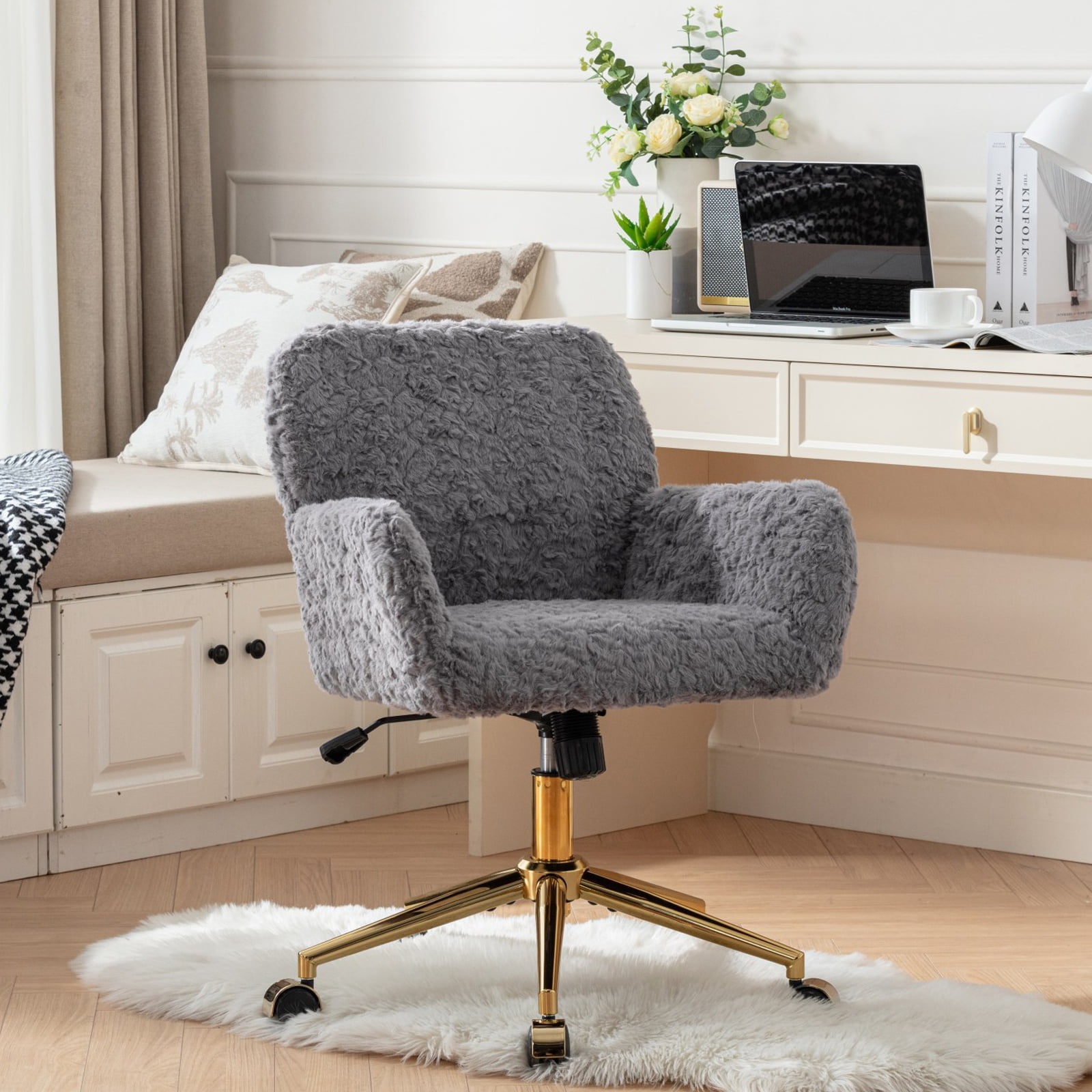 PORKISS Home Office Chair, Ergonomic Home Desk Chair with Artificial ...