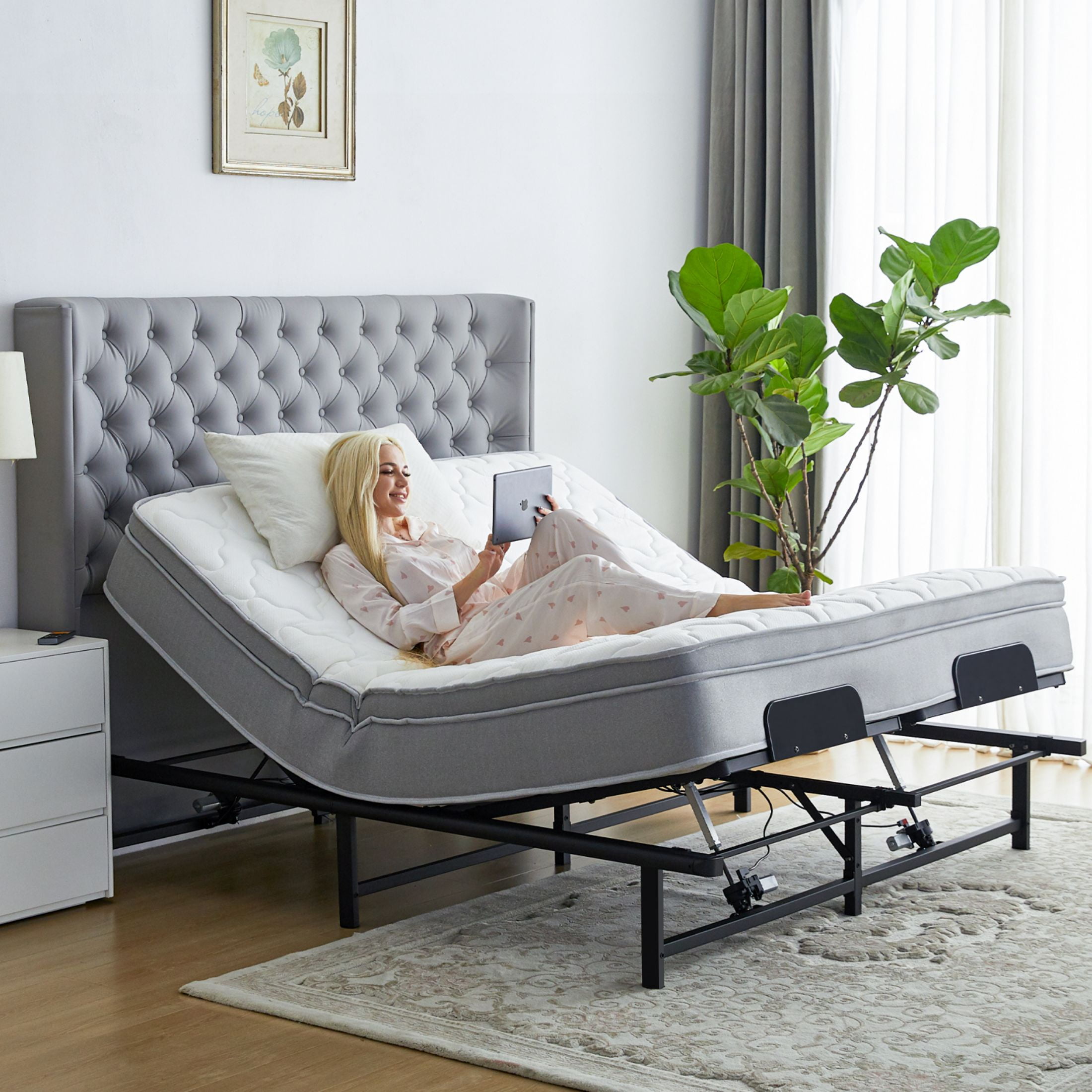 Paproos Electric Adjustable Bed Frame Queen, Metal Power Bed Base Frame ...